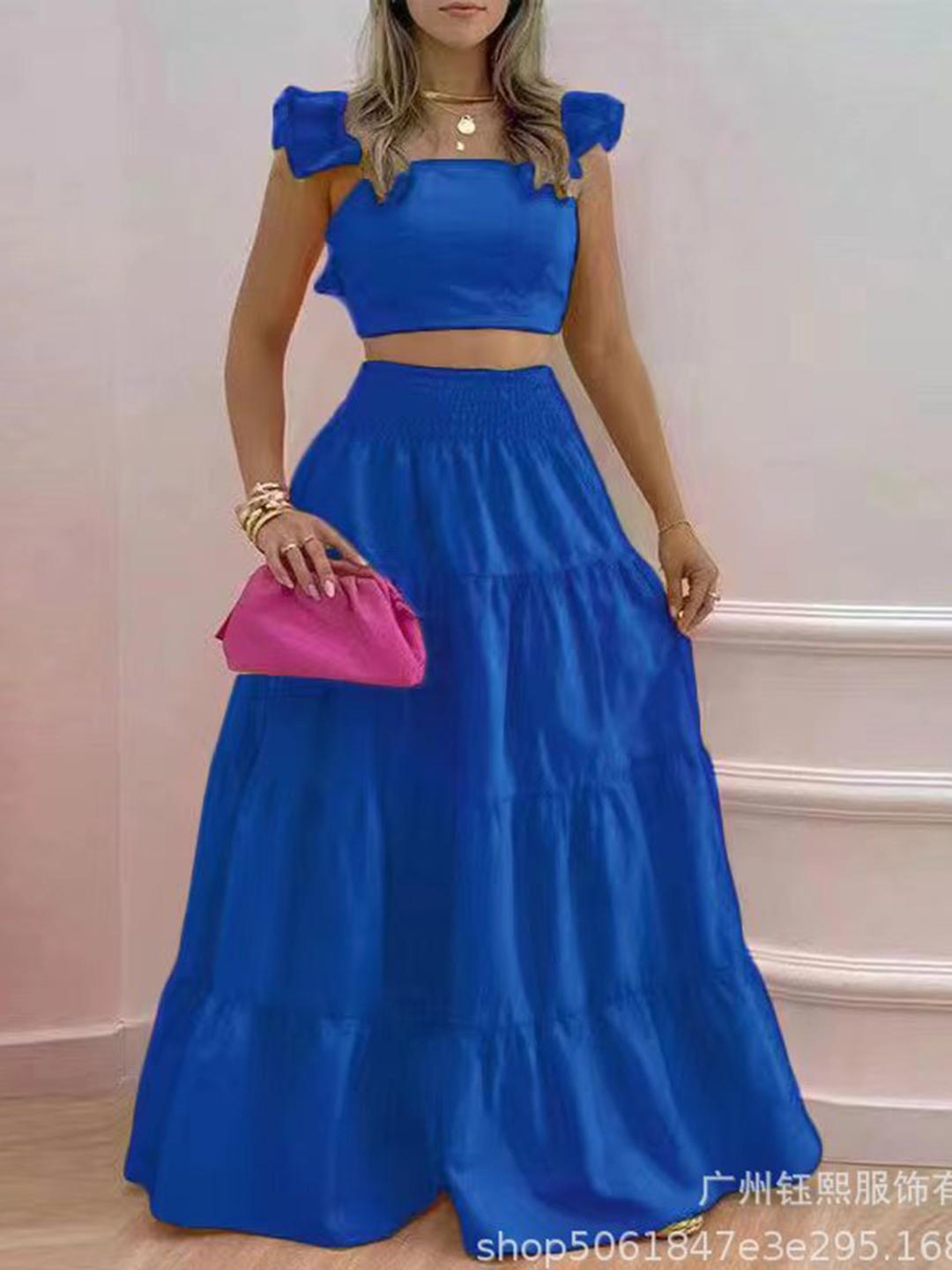 Buy StyleCast Blue Shoulder Straps Crop Top With Skirt - Co Ords for ...