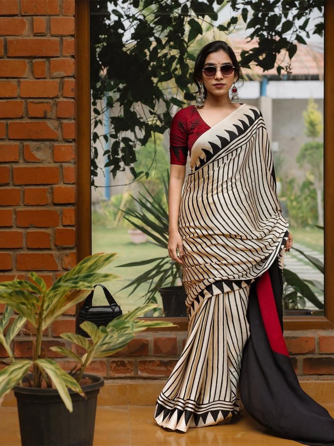 Buy Zinzraa Striped Satin Saree - Sarees for Women 33739691 | Myntra