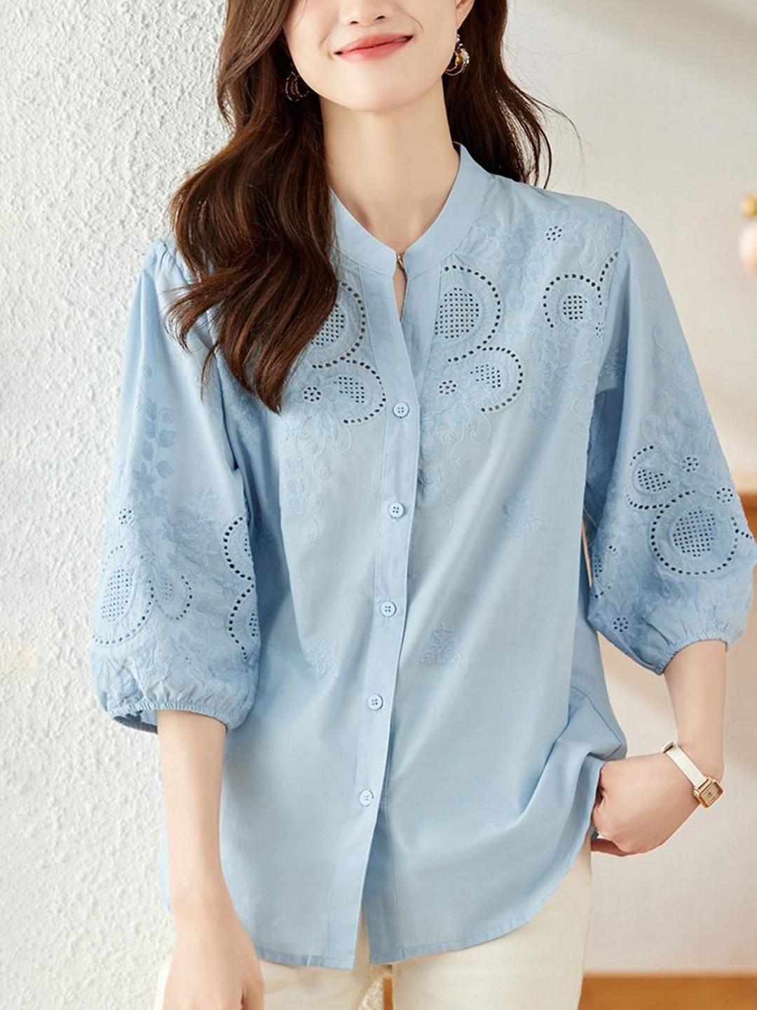 Buy StyleCast Women Self Design Floral Embroidered Cotton Casual Shirt ...