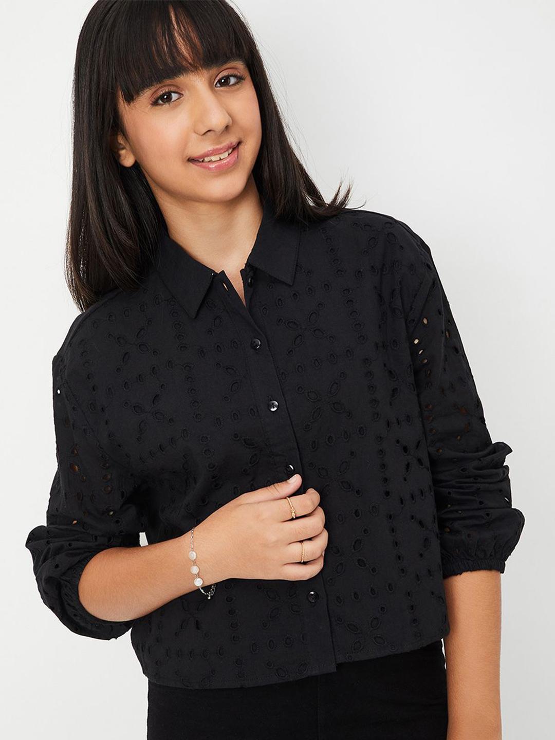 Buy Max Girls Self Design Puff Sleeve Cotton Shirt Style Top - Tops for ...
