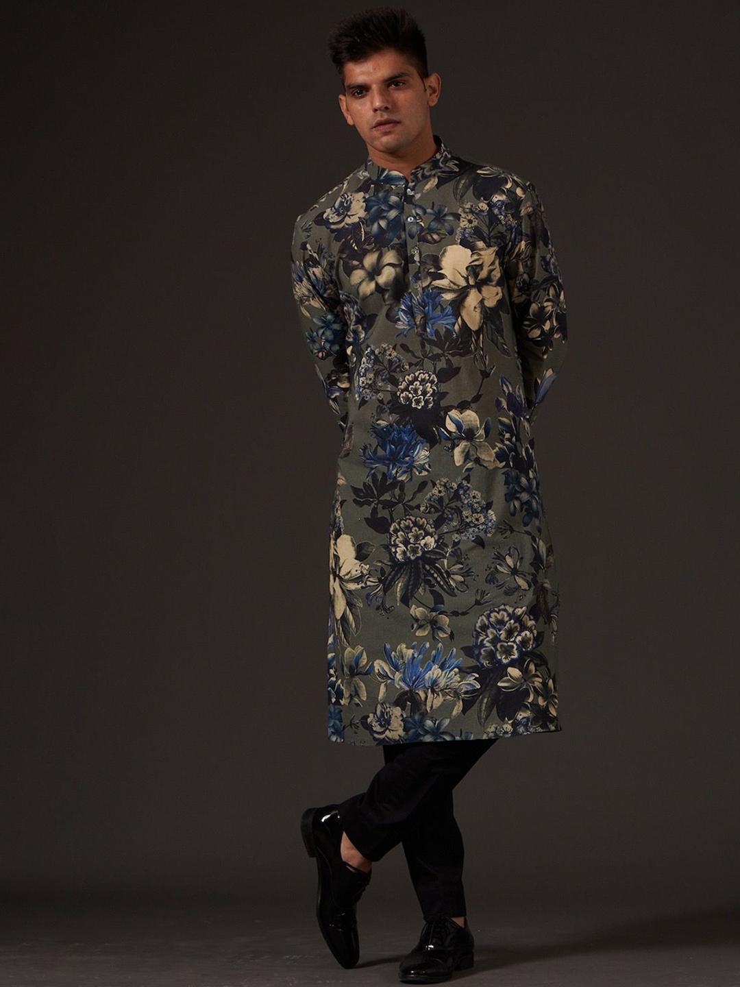 Buy Balance By Rohit Bal Men Floral Printed Regular Kurta With Pyjamas ...