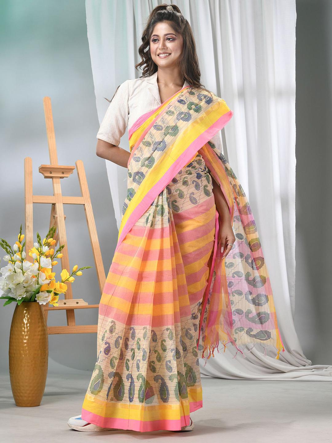 Buy DESH BIDESH Paisley Printed Pure Cotton Taant Saree - Sarees for ...