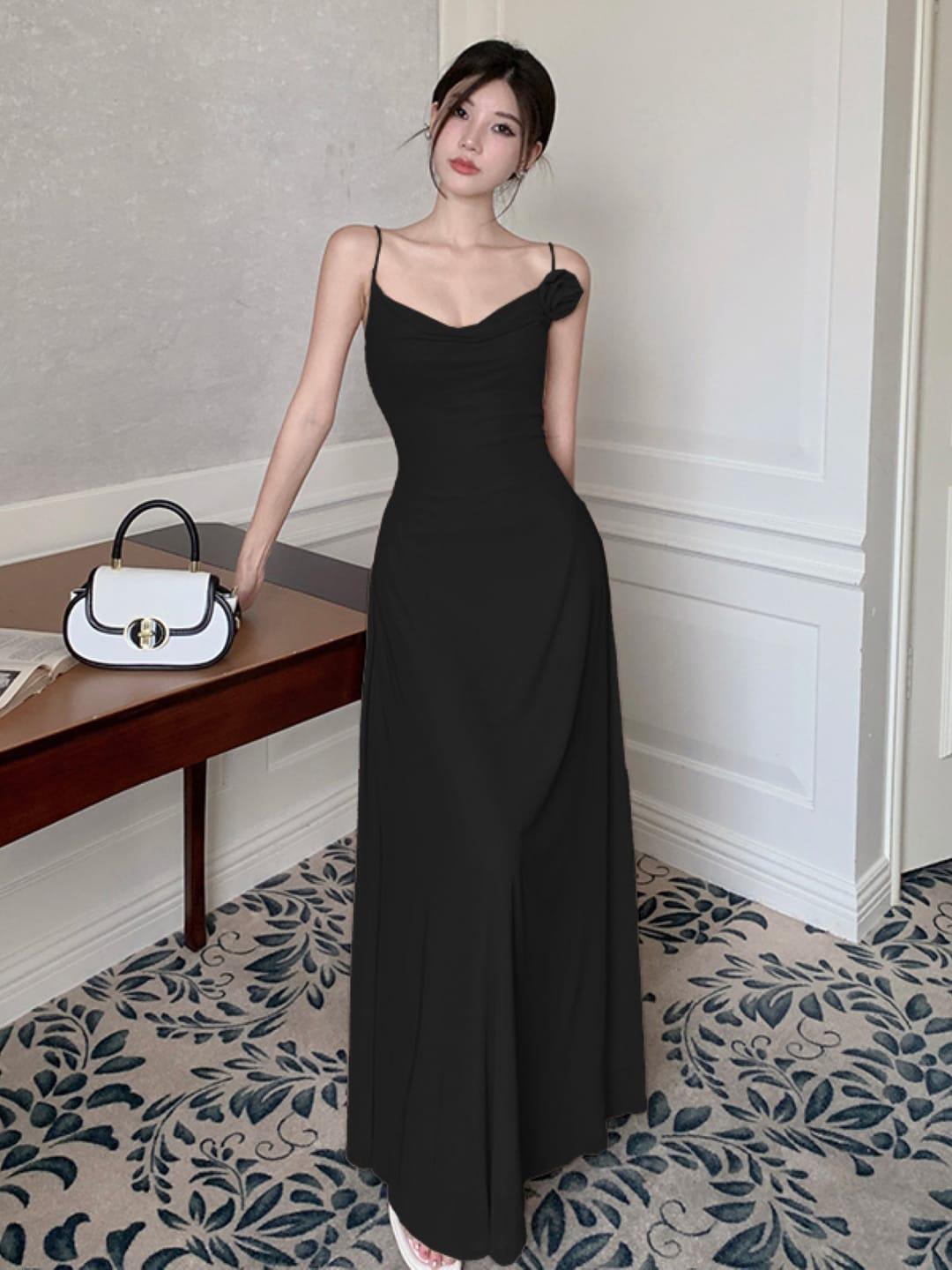 Buy StyleCast Black Shoulder Straps Corsage Maxi Dress - Dresses for ...