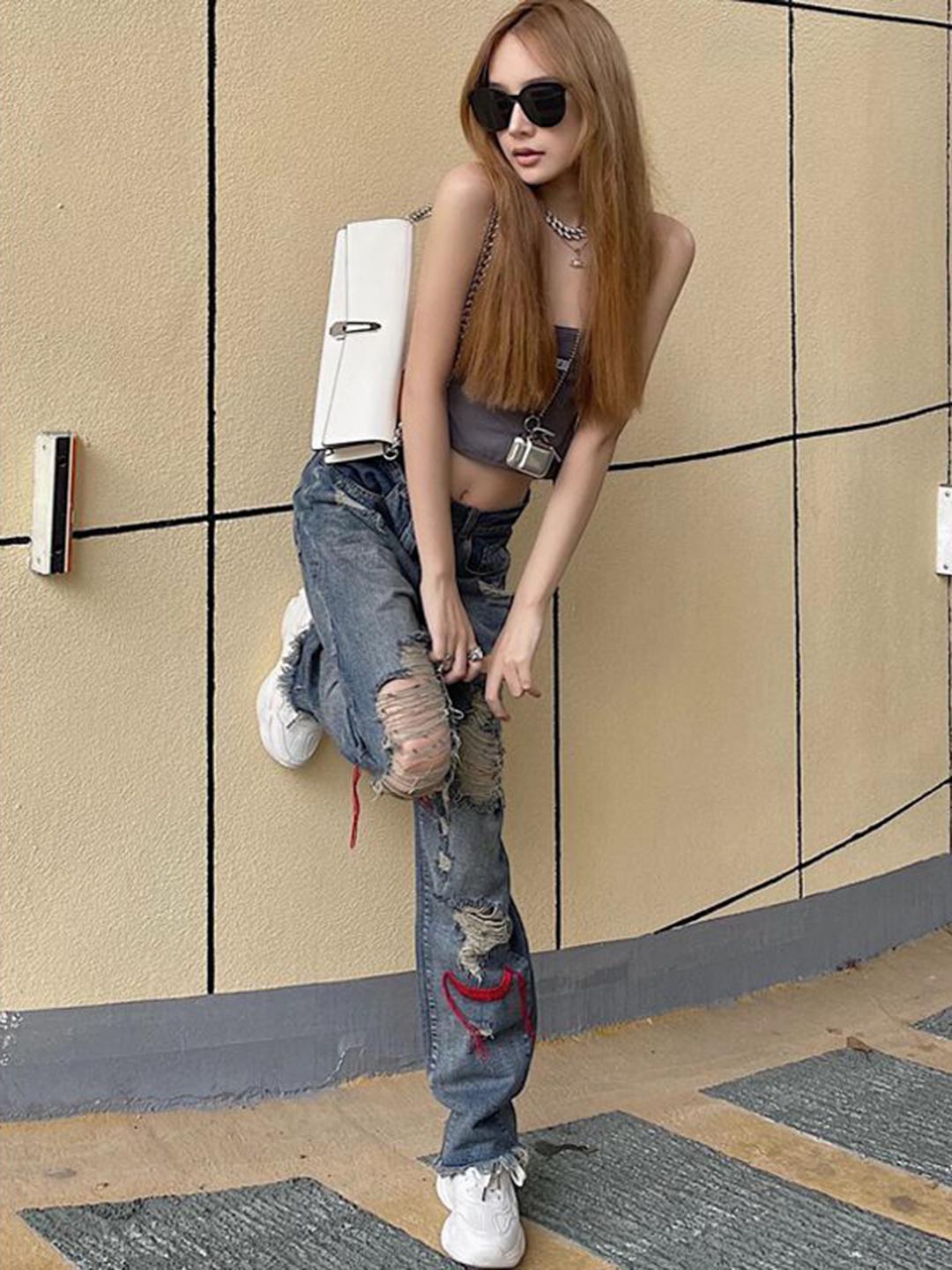 Buy StyleCast Women Relaxed Fit High Rise Highly Distressed Light Fade ...