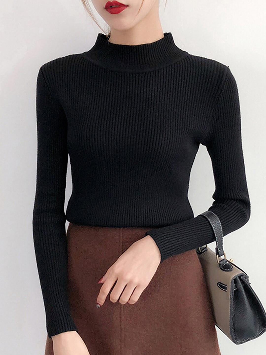 Buy LULU & SKY Turtleneck Ribbed Long Sleeves Slim Fitted Top - Tops ...