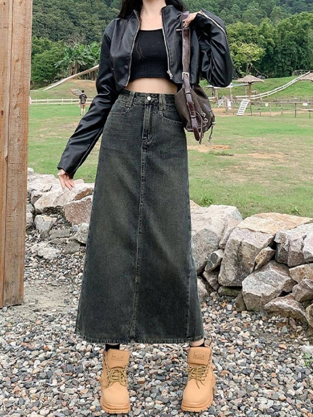 Buy StyleCast Women Solid Denim A Line Maxi Skirt - Skirts for Women ...