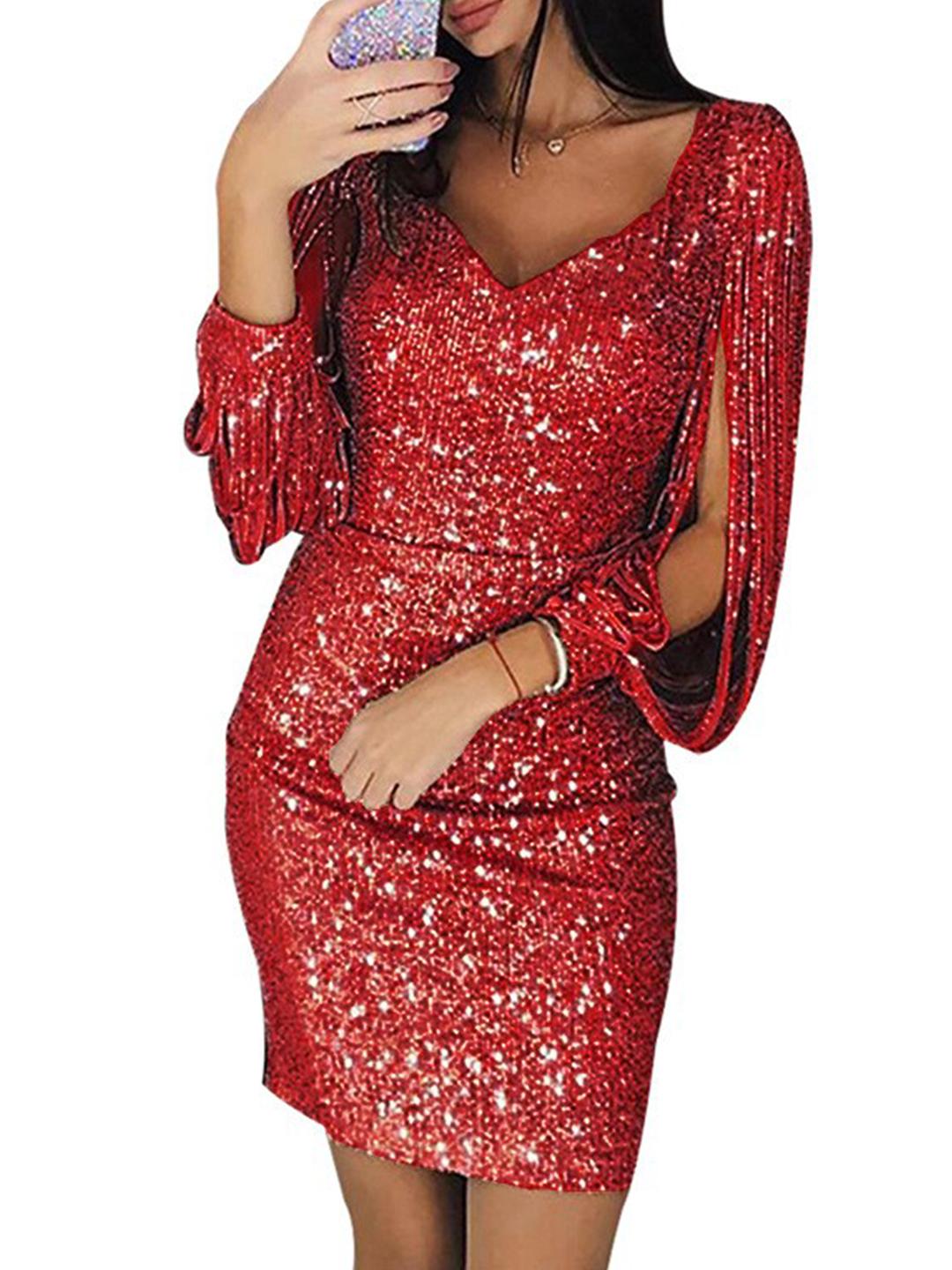 Buy StyleCast Red Sequin Embellished Bodycon Mini Dress - Dresses for ...