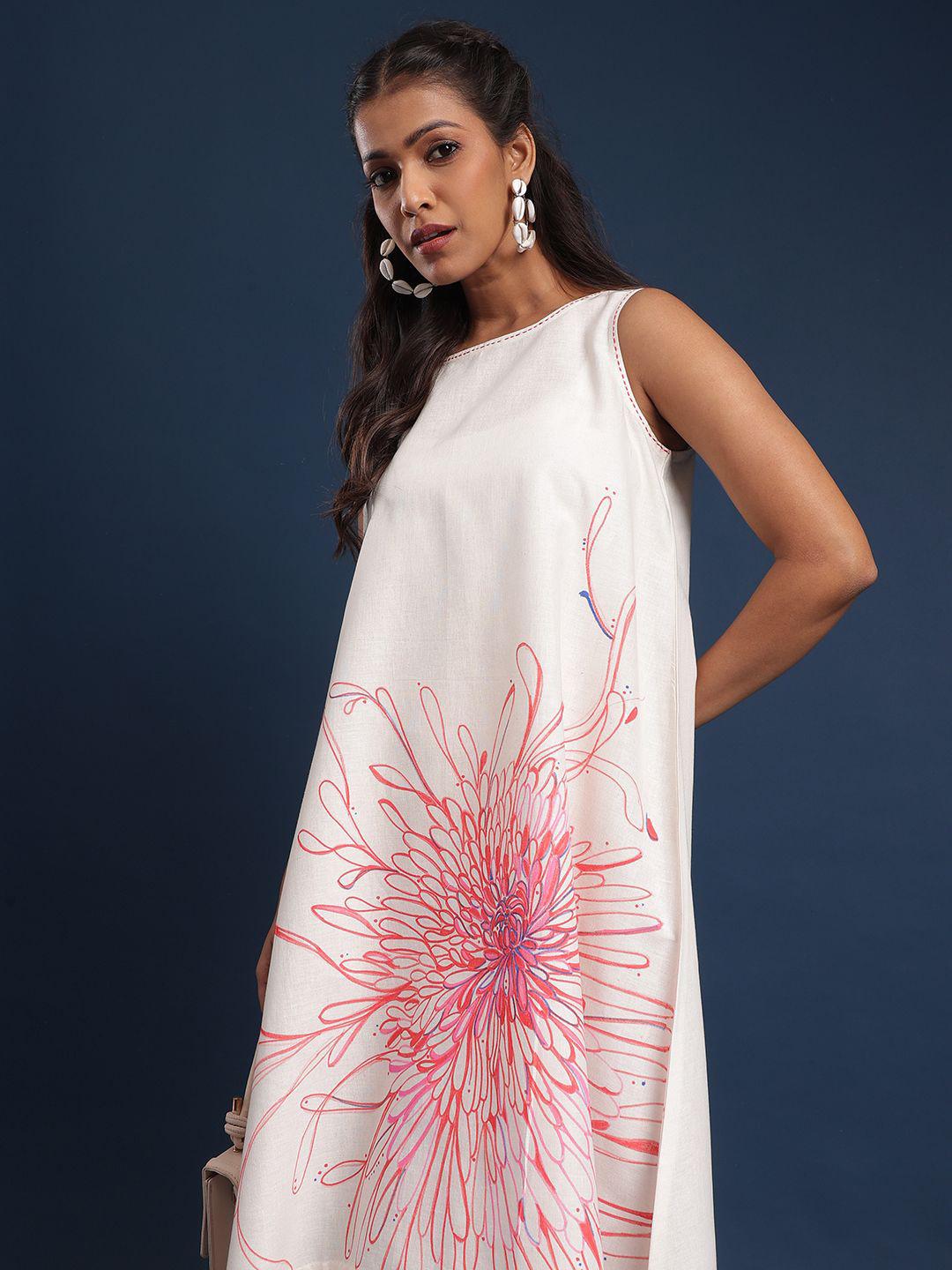 Buy Taavi Women Floral Printed Cotton Linen A Line Dress - Dresses for ...