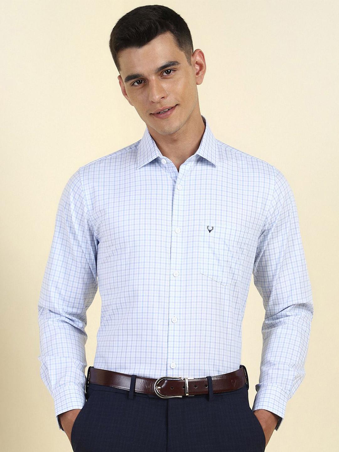 Buy Allen Solly Men Slim Fit Grid Tattersall Checks Checked Formal ...