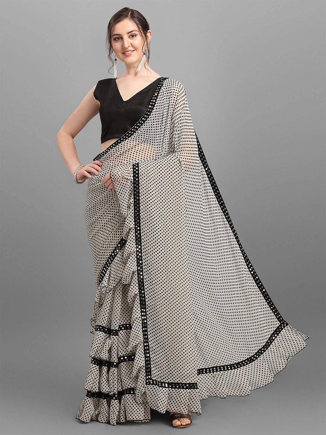 Buy Flip The Style Polka Dots Printed Sequinned Pure Georgette Ruffles ...