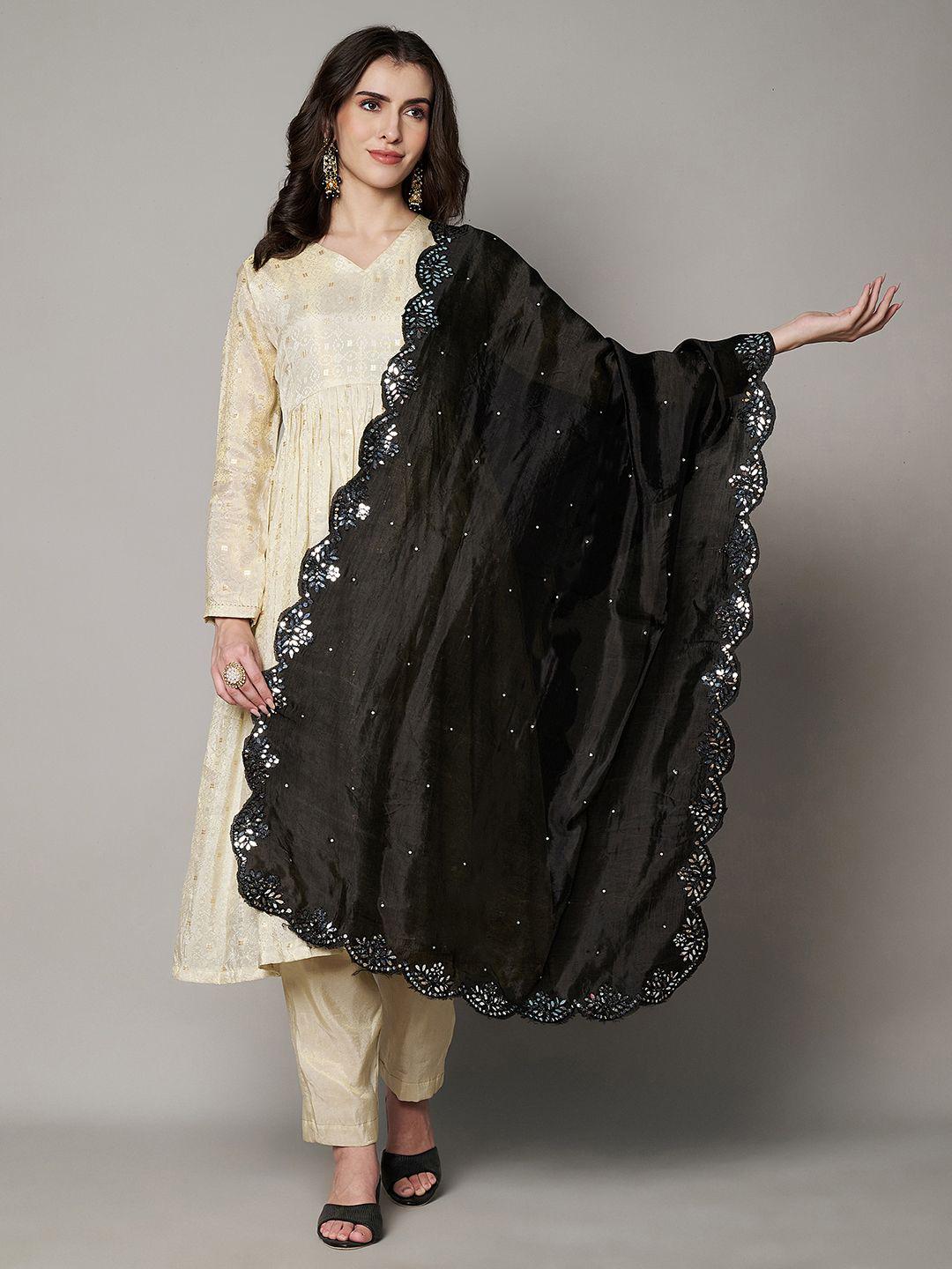 Buy MUFFLY Ethnic Motifs Embellished Mirror Work Dupatta - Dupatta for ...