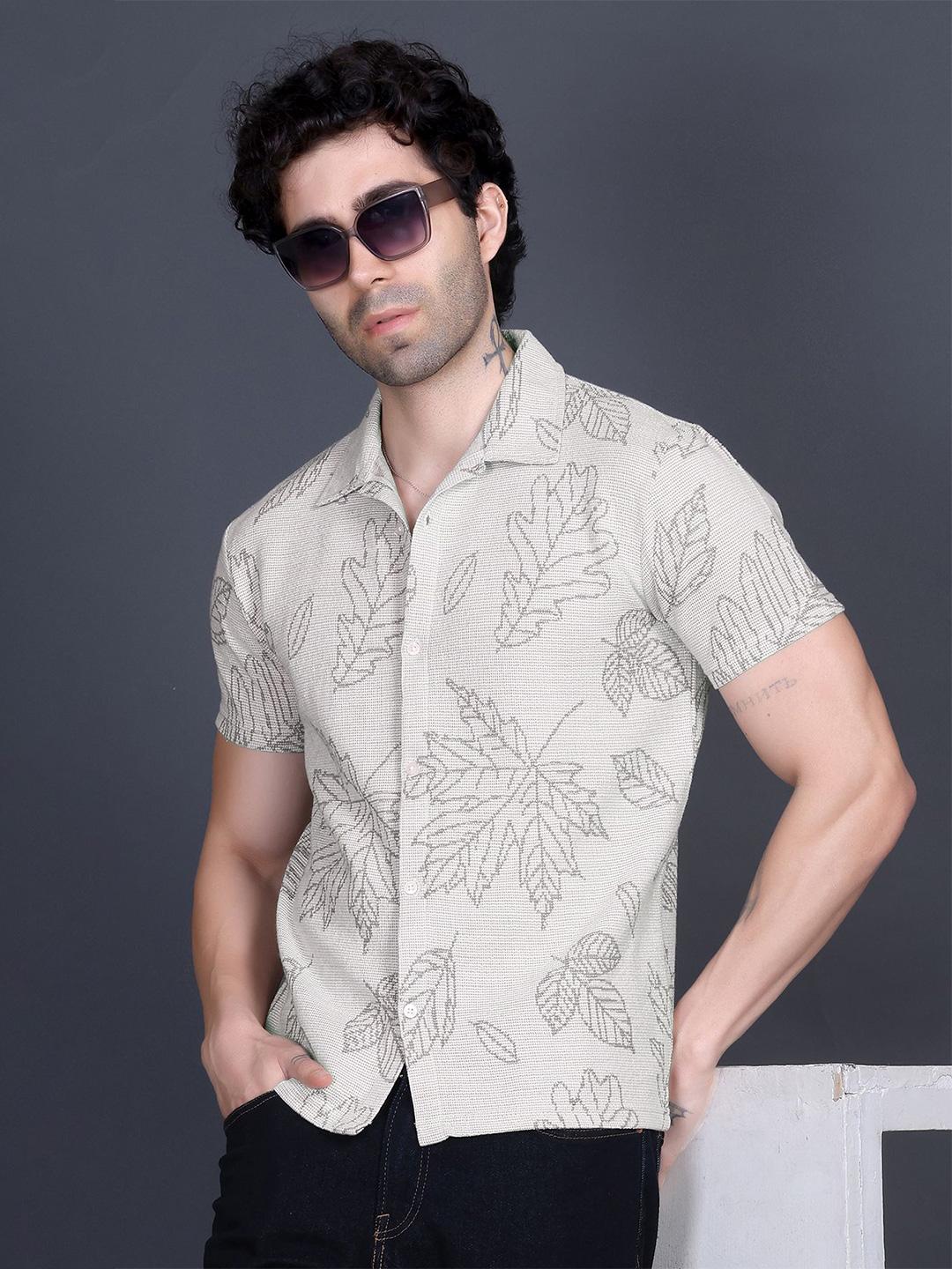 Buy GODFREY Men Floral Cuban Collar Knitted Casual Shirt - Shirts for ...