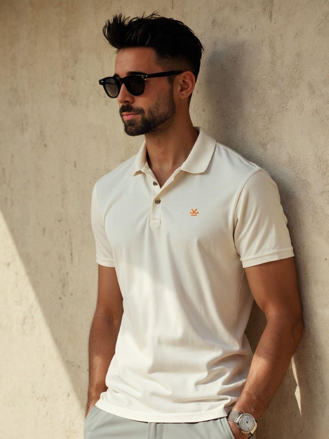 Buy WROGN Pure Cotton Short Sleeves Polo Collar Slim Fit T Shirt ...