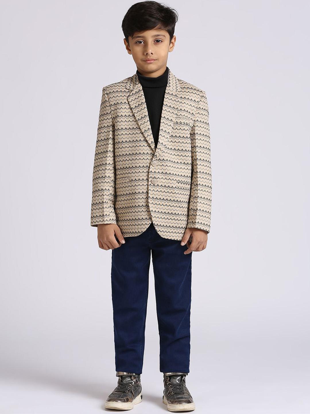 Buy YK Boys Self Design Slim Fit Single Breasted Party Blazer - Blazers ...