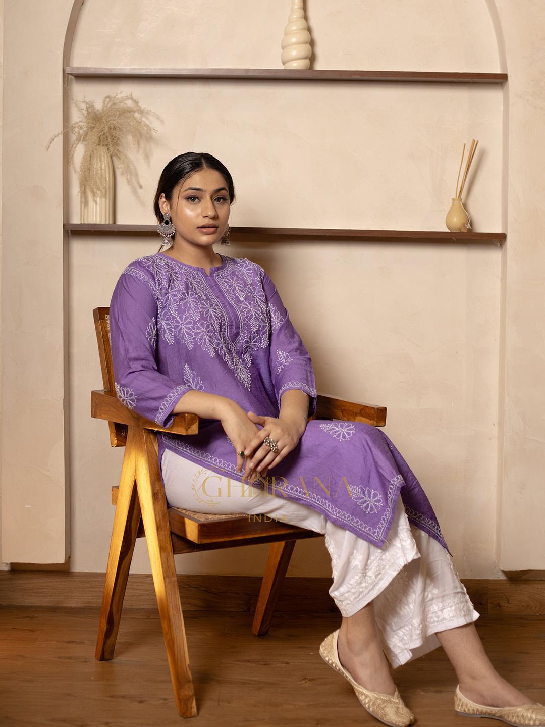 Buy GHARANA INDIA Chanderi Bakhiya Embroidery Chikankari Kurta - Kurtas ...