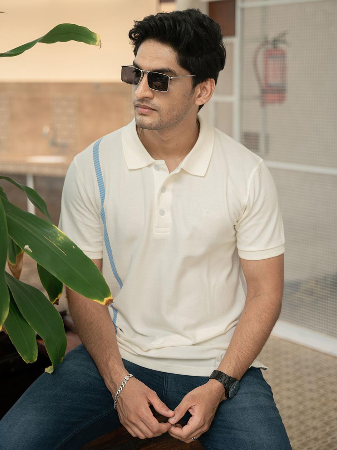 Buy KEITH KARTER Men Polo Collar Extended Sleeves Regular Fit T Shirt ...