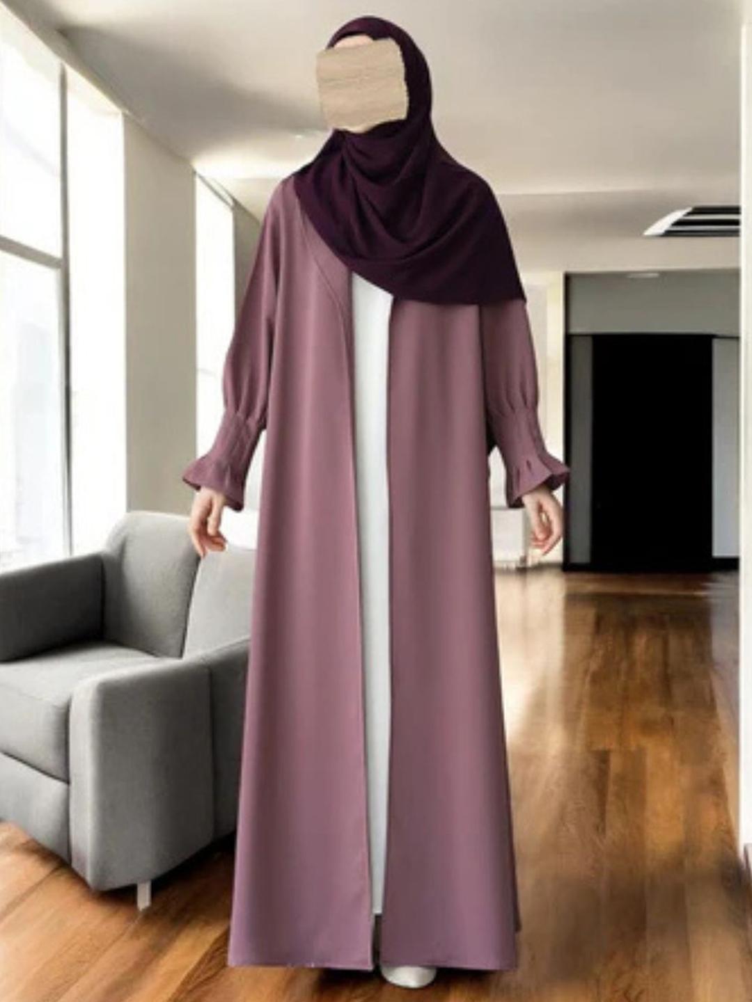 Buy BASHARIYA Three Piece Abaya Set With Designer Coat Style Shrug ...