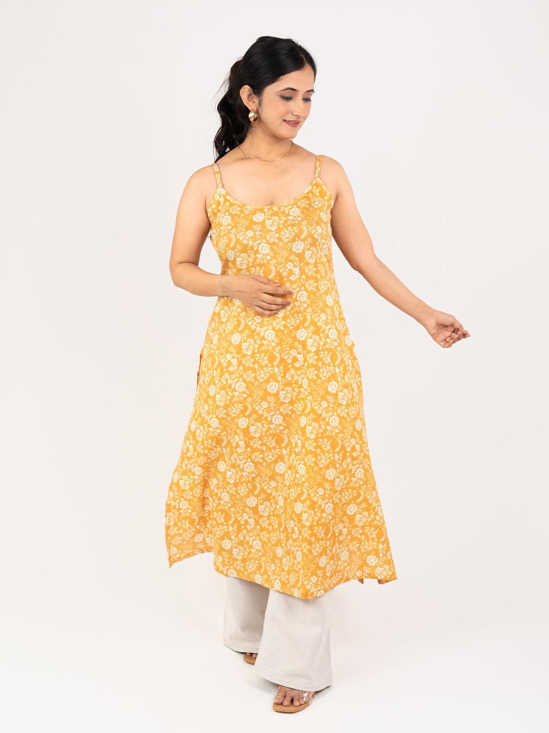 Buy MONOMEE Floral Printed Pure Cotton A Line Kurta - Kurtas for Women ...