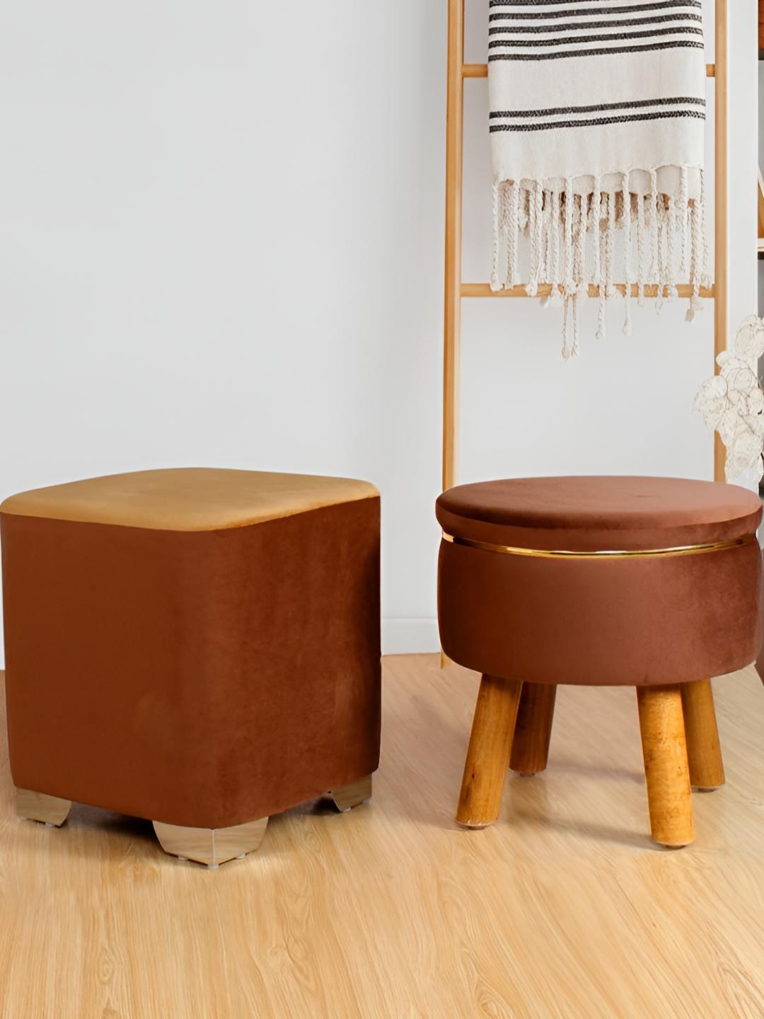 Buy Shadowkart Set Of 2 Brown Pouffes Sitting Ottomans - Ottomans for ...