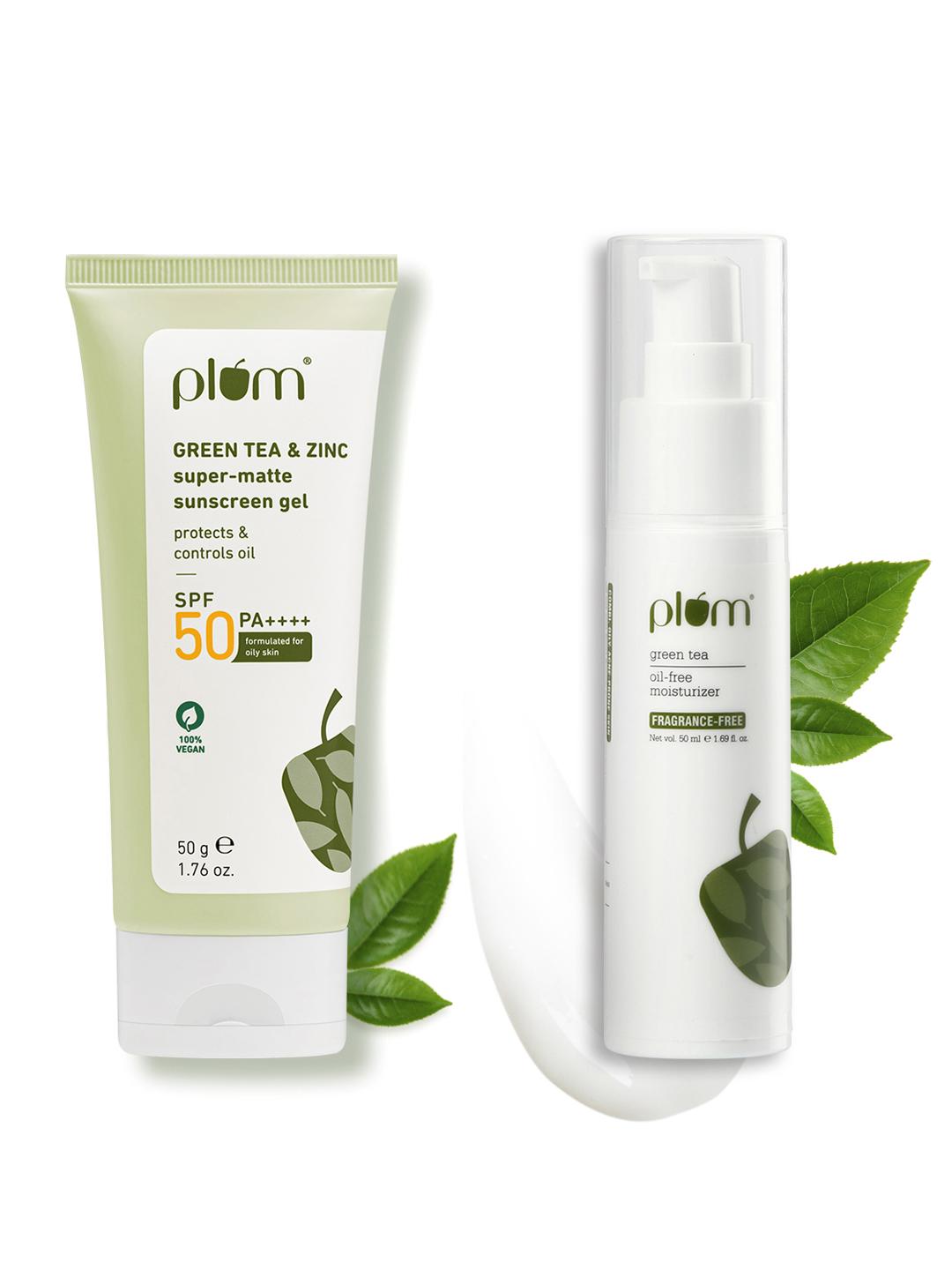 Buy Plum Set Of Green Tea SPF 50 Sunscreen Gel & Oil Free Moisturizer ...