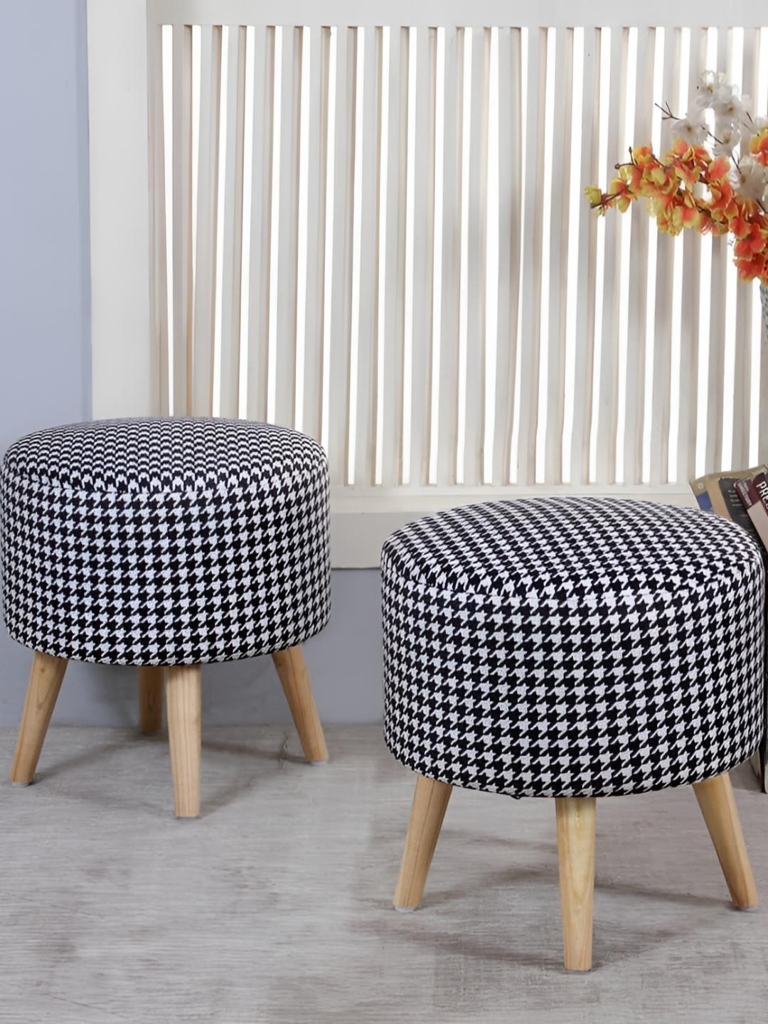 Buy Shadowkart Set Of 2 Black & White Printed Wooden Round Shaped ...