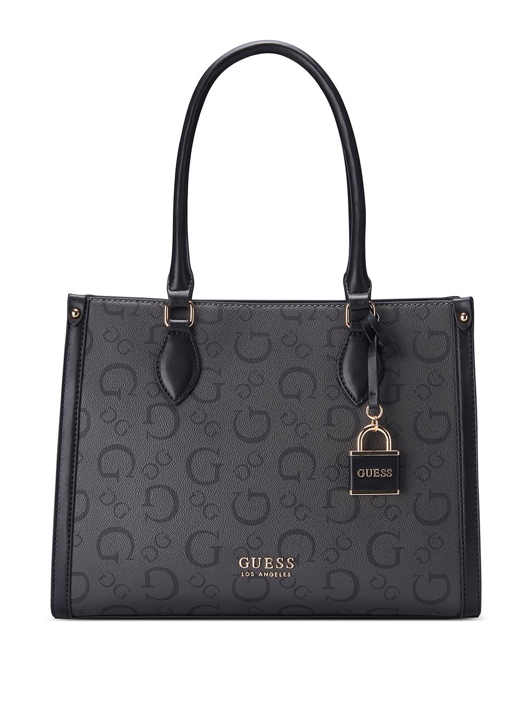 Buy GUESS Brand Logo Printed Handheld Bag With Lock Charm - Handbags ...