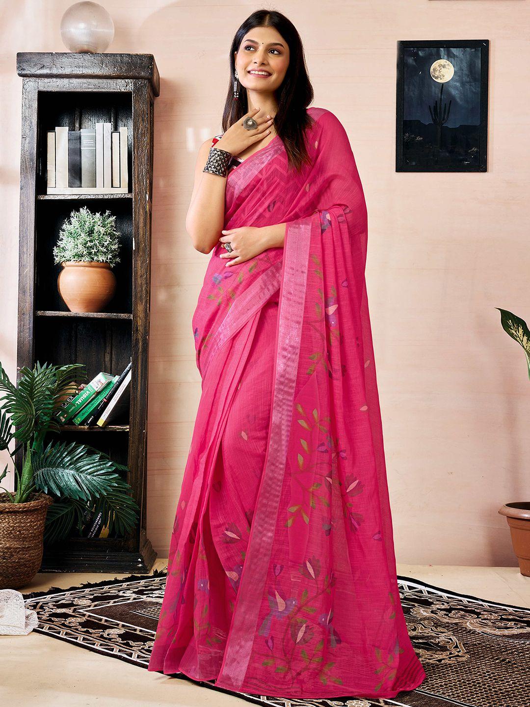 Buy Satrani Women Ethnic Motifs Pure Linen Saree - Sarees for Women ...