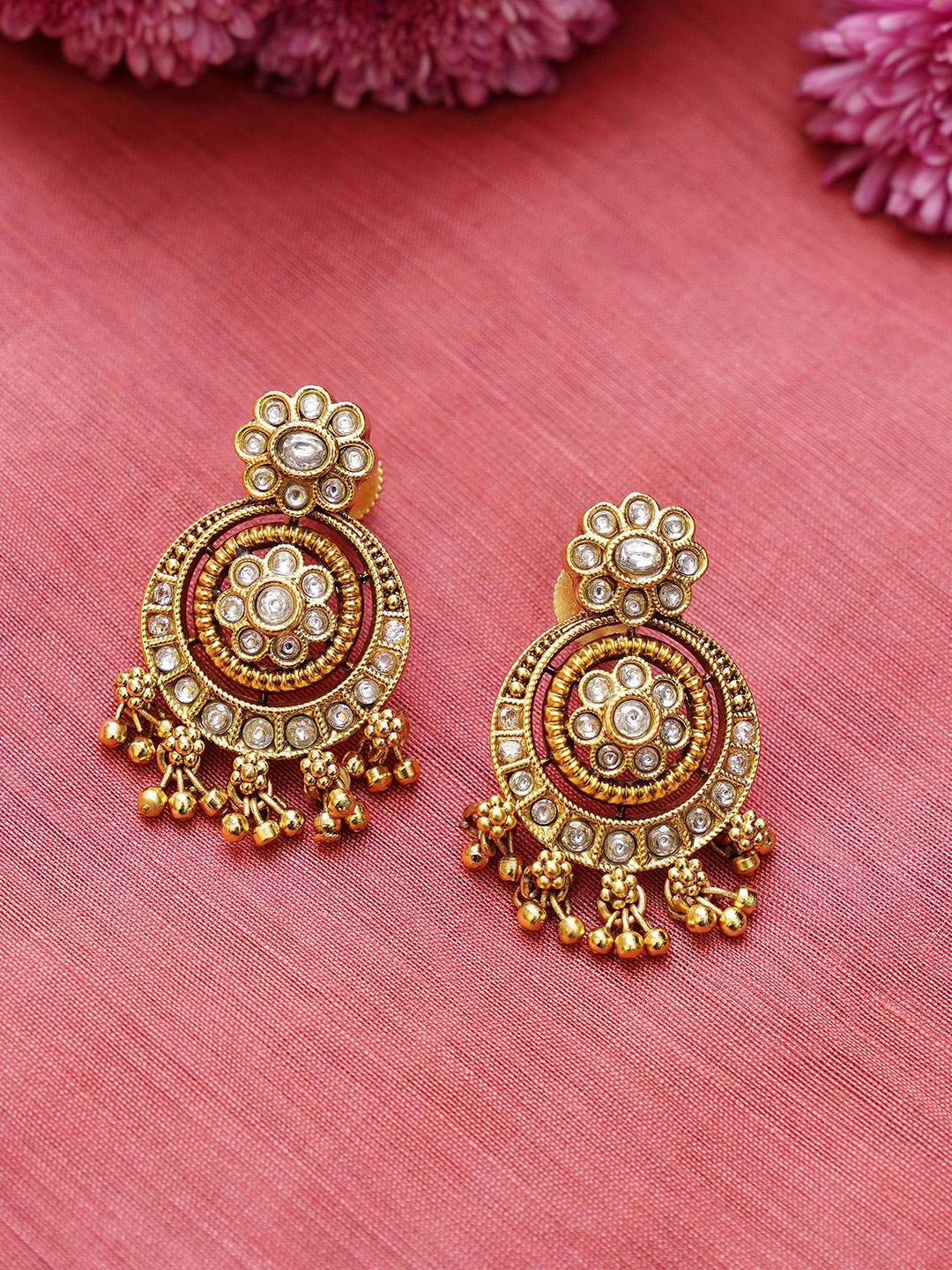Buy JAYPORE Artificial Stones Studded And Beaded Floral Shaped Drop ...