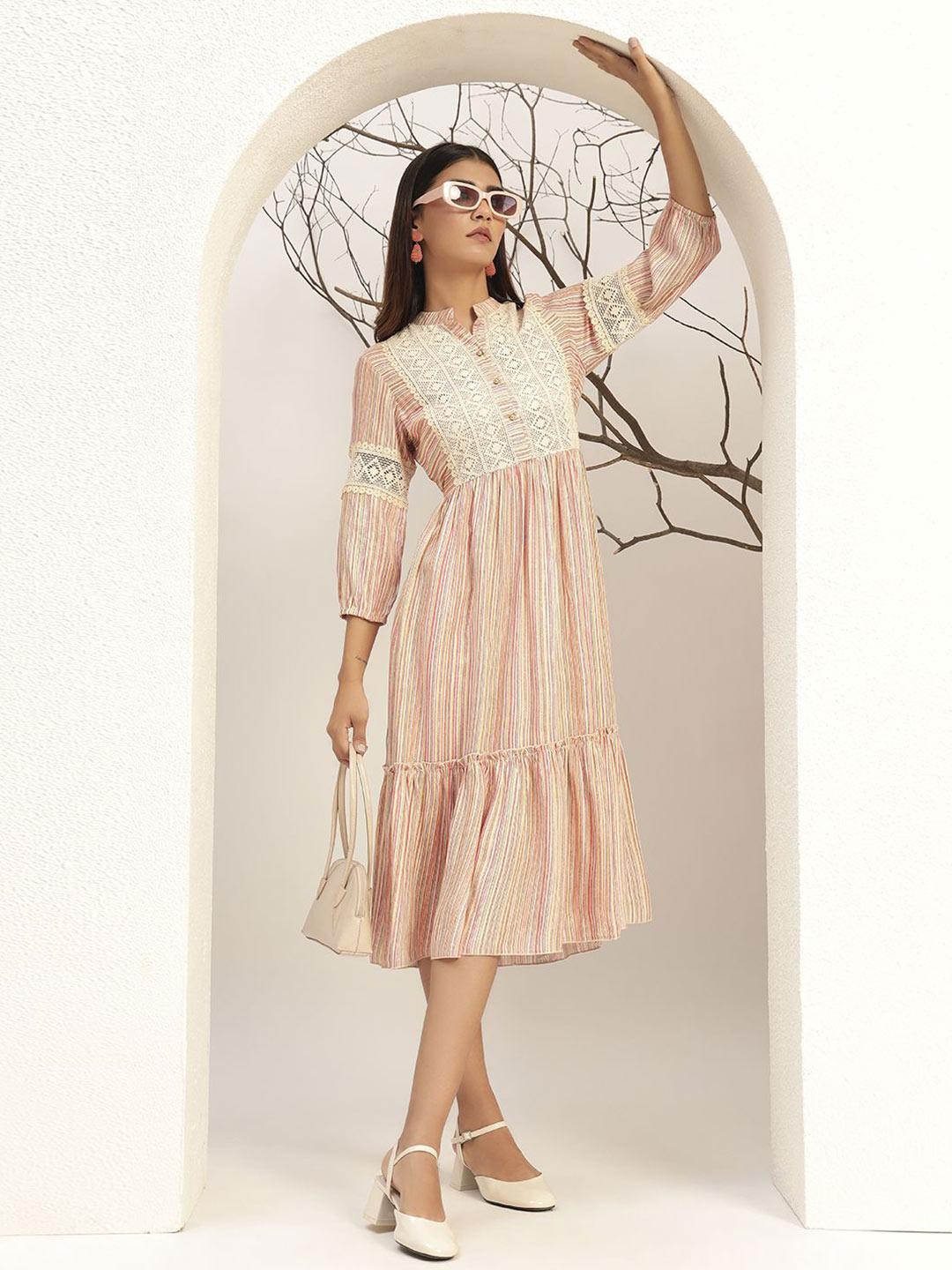 Buy Bani Women Pink Color Striped Fit & Flare Casual Dress - Dresses ...