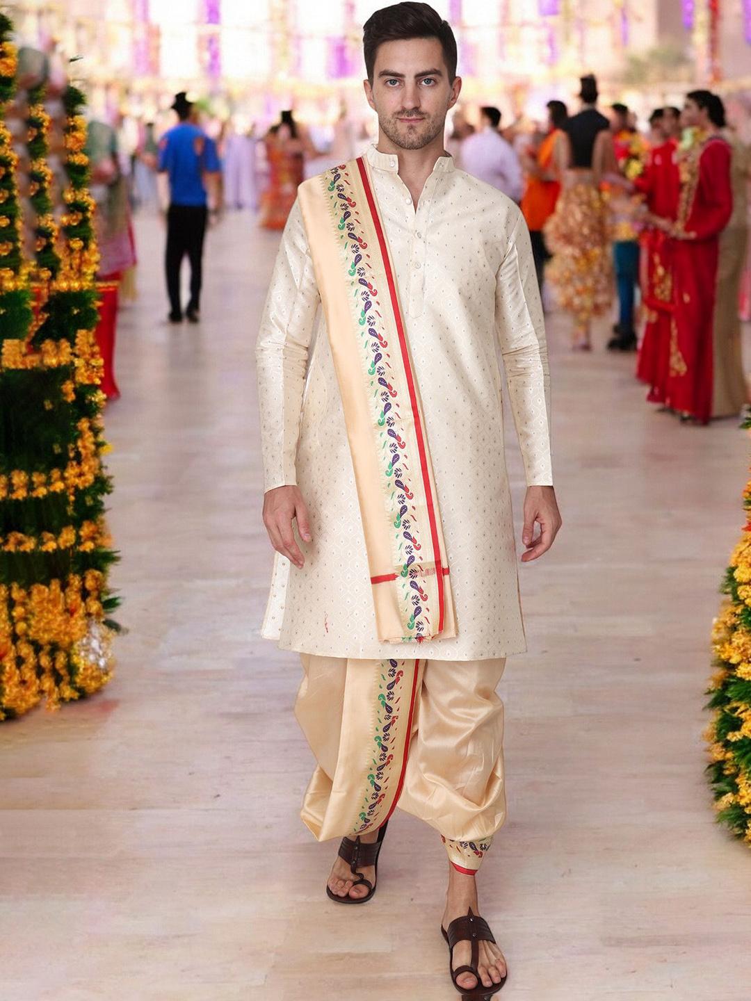Buy RAMESHWARAM FABRICS Men Printed Art Silk Dhoti Pants And ...