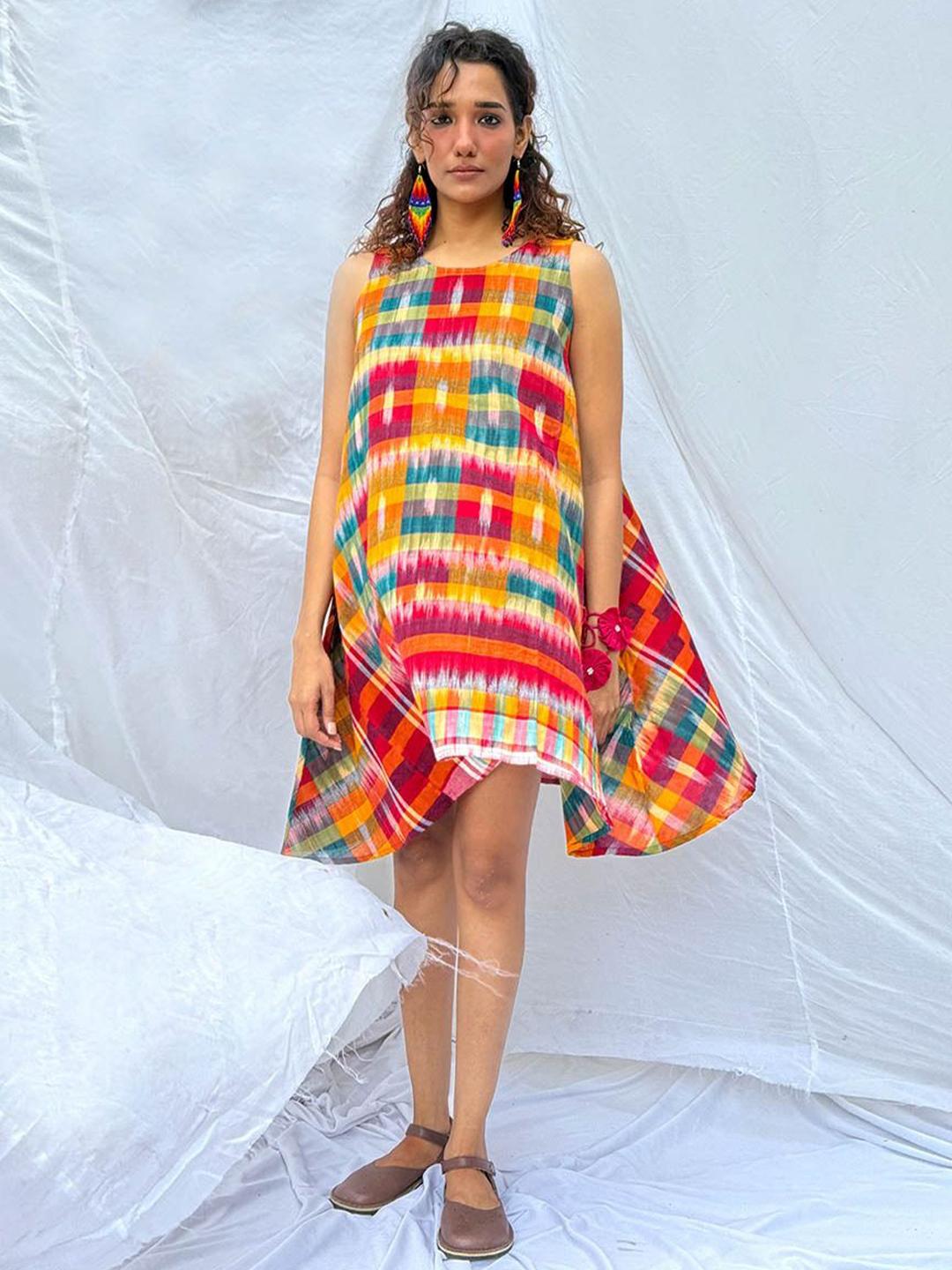 Buy Chidiyaa Women Leelabali Gamcha Cotton Dress - Dresses for Women ...