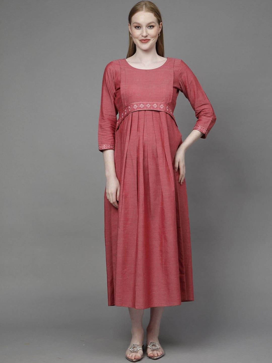 Buy MORDEN MUSE Embroidered Belt Maternity Thread Work A Line Kurta ...