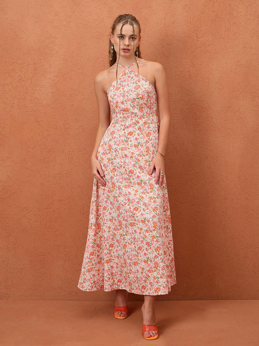 Buy CORSICA Cross Halter Neck Printed Maxi A Dress - Dresses for Women ...