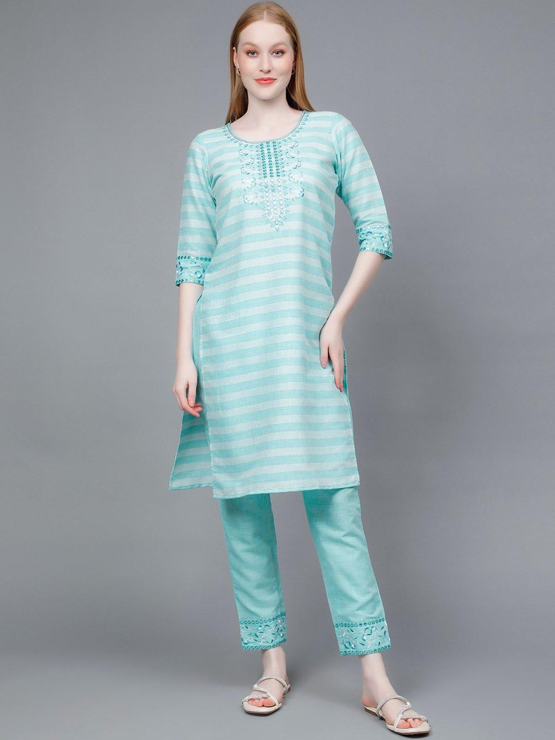 Buy MORDEN MUSE Ethnic Motifs Embroidered Mirror Work Kurta With ...