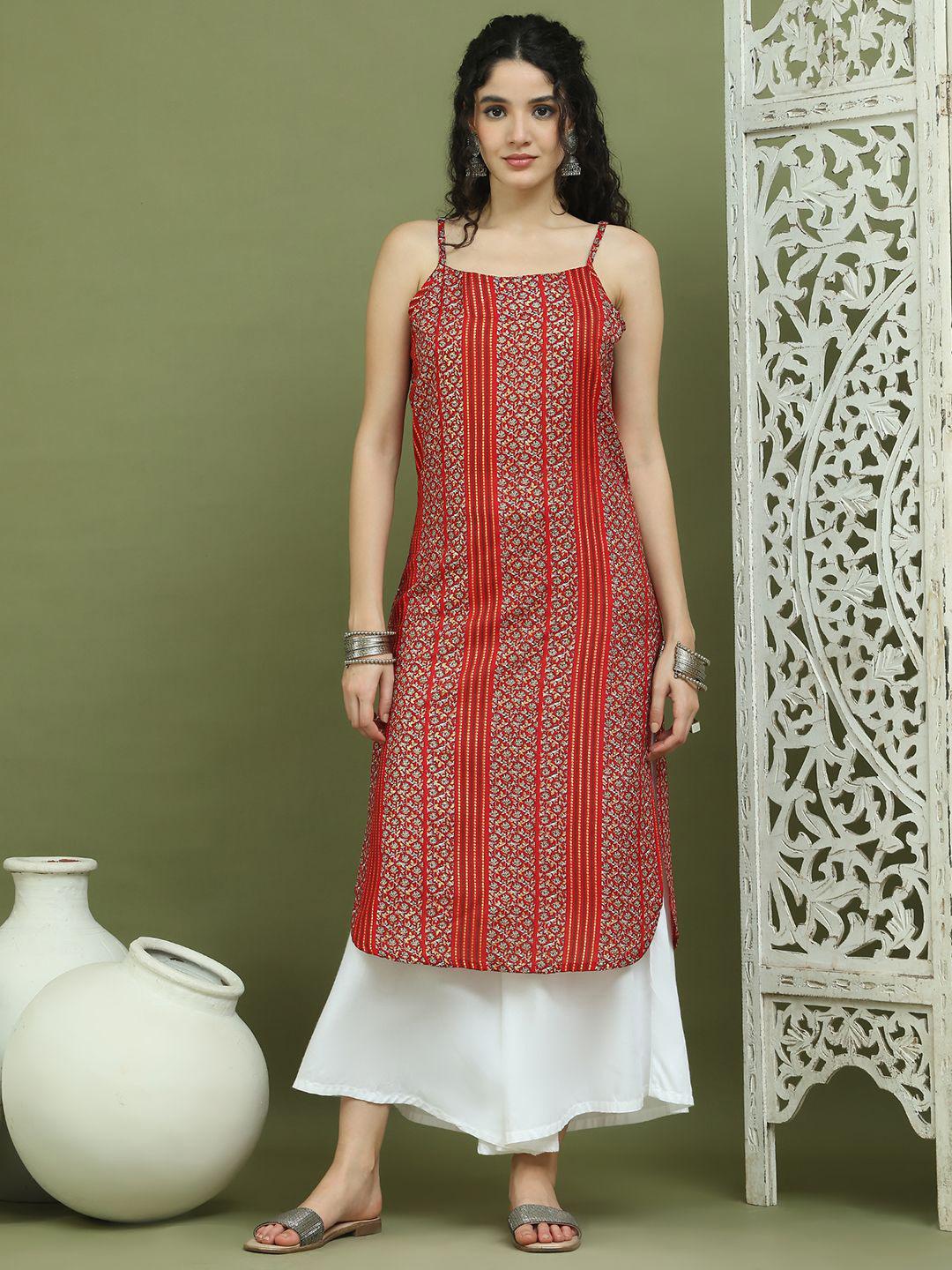 Buy Jompers Floral Printed Shoulder Straps Straight Kurta With Palazzos ...