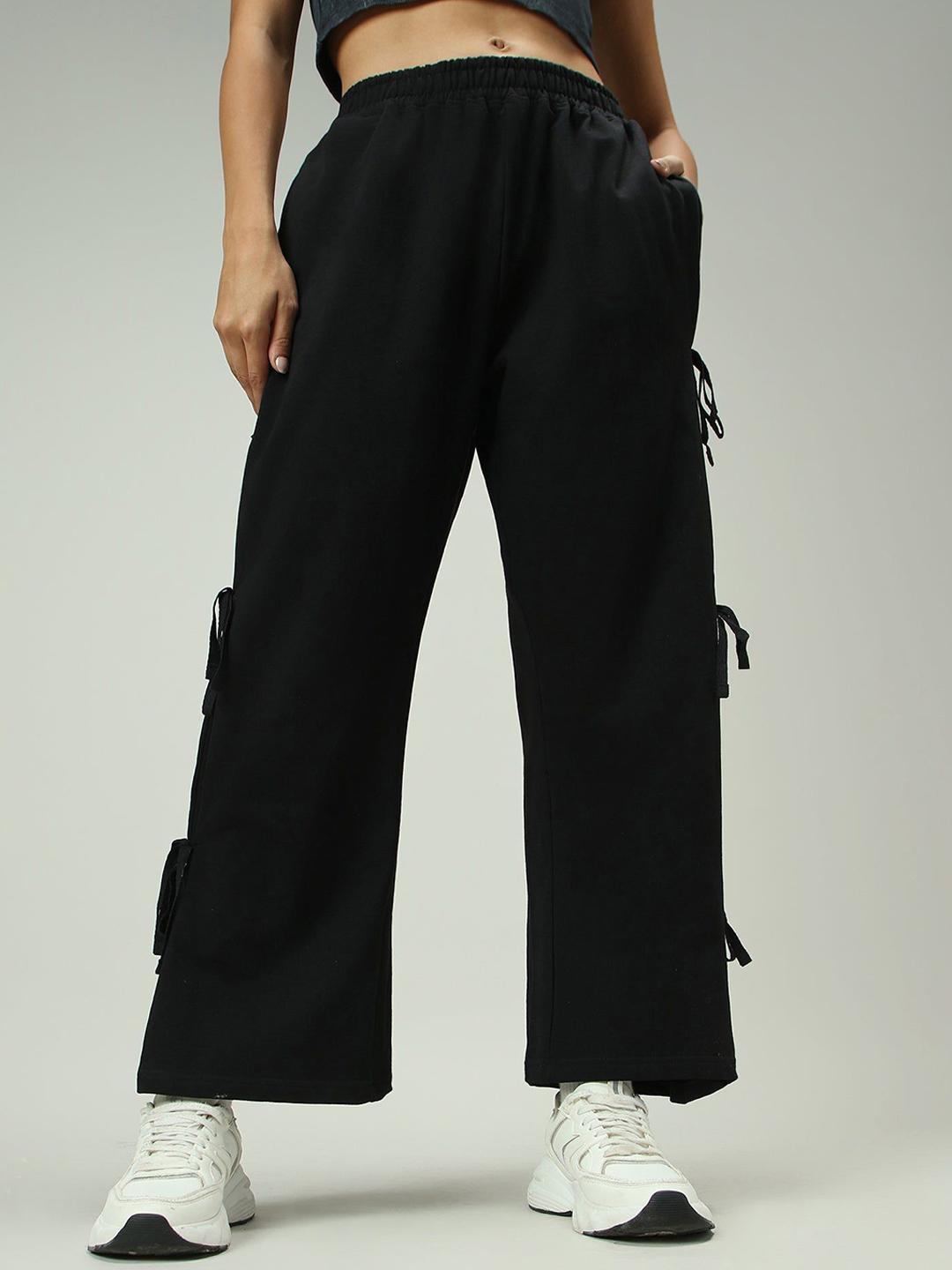 Buy Outzidr Black Bow Detailed Sweatpants - Track Pants for Women ...