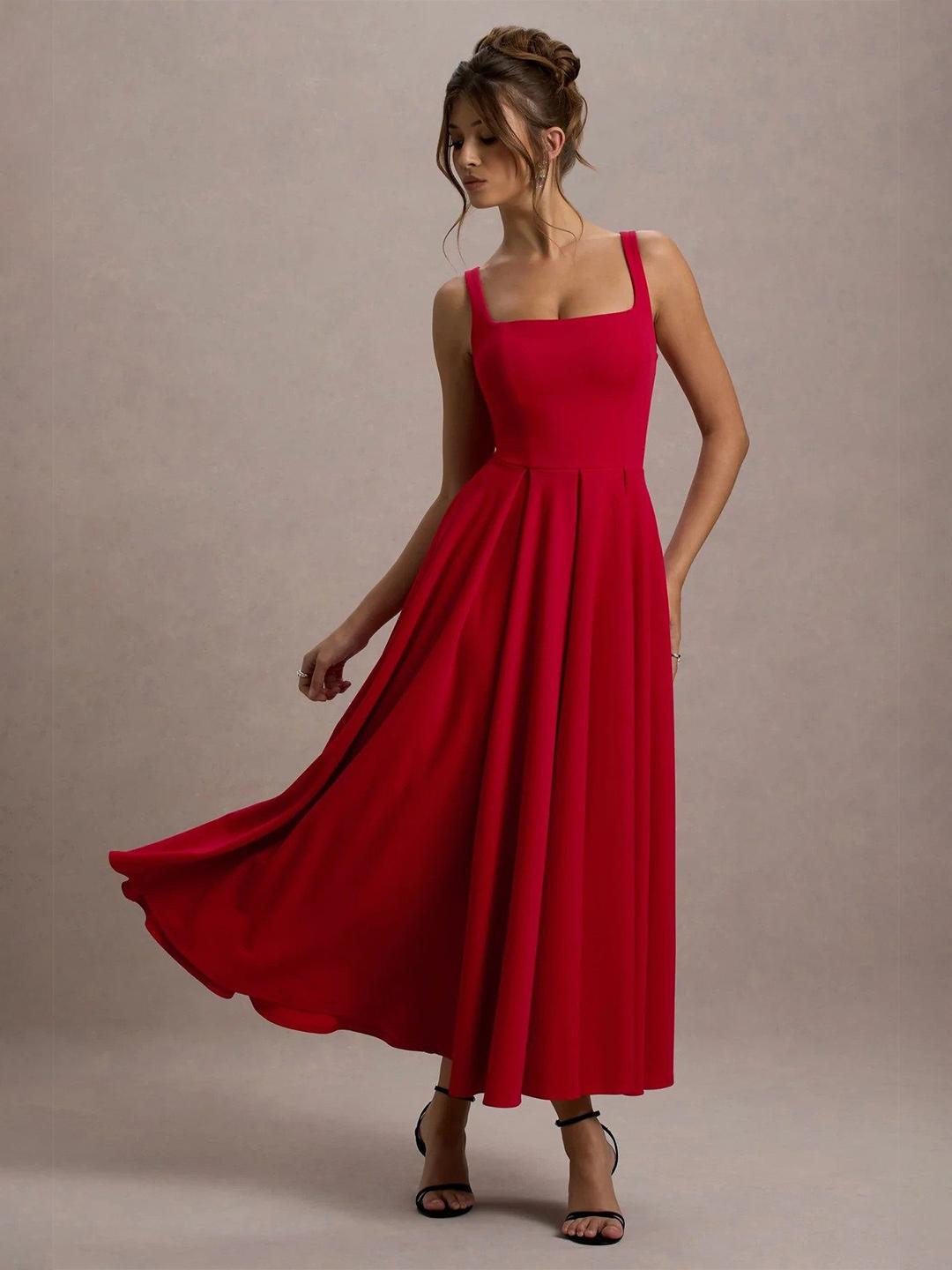 Buy TRAQUILA Women's Sleeveless Fit & Flare Midi Dress - Dresses for ...