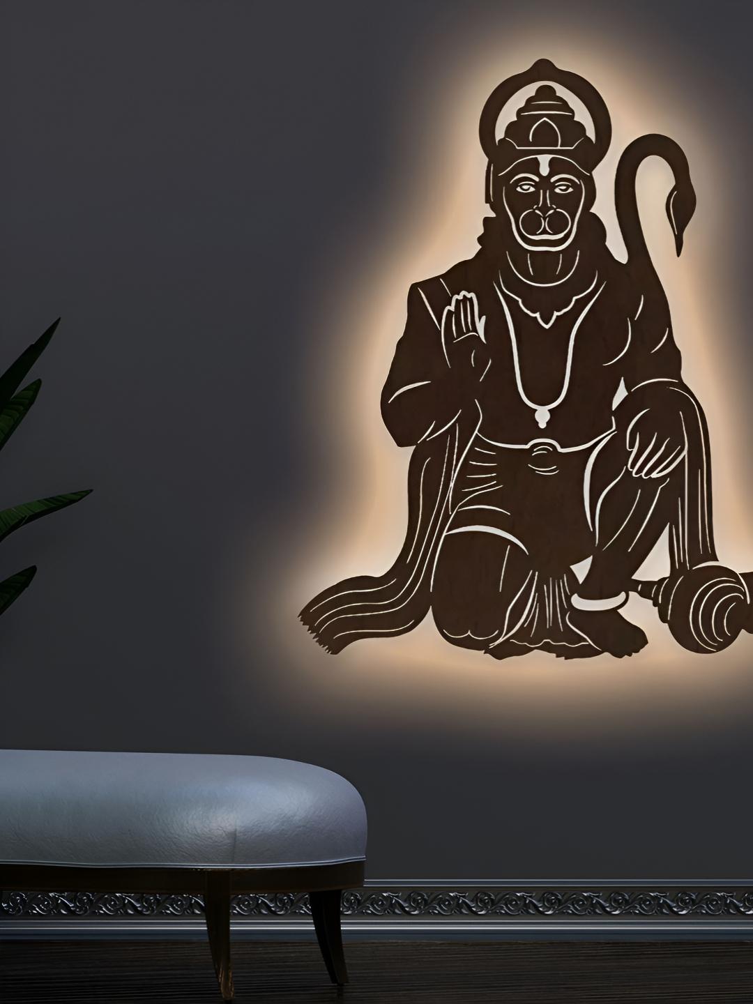 Buy DEKORSTATION Brown Textured Wooden Lord Hanuman Laser Cut Shaped ...