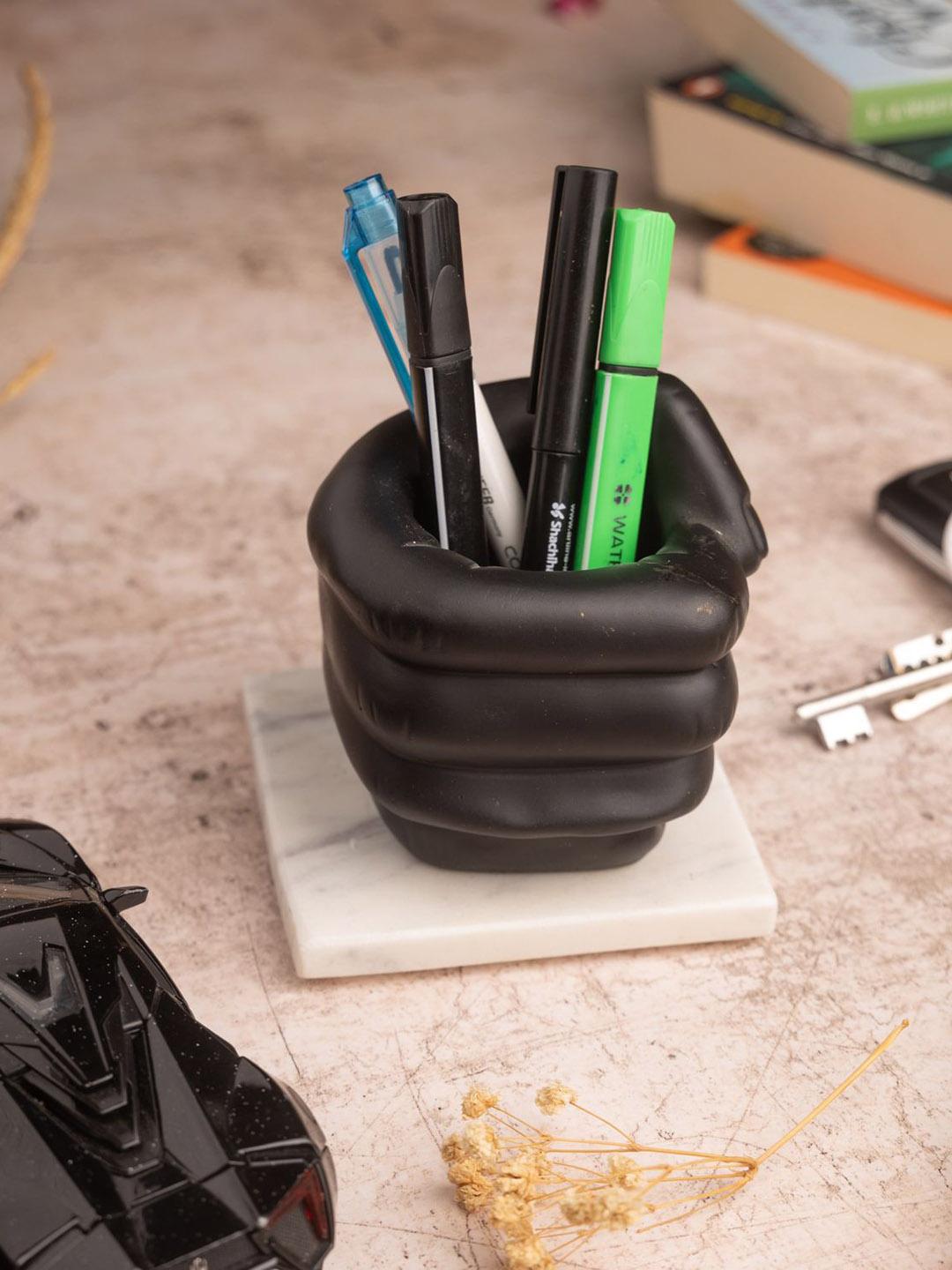 Buy HOMEARTE Fist Design Pen Stand With Marble Base Stylish Desk ...