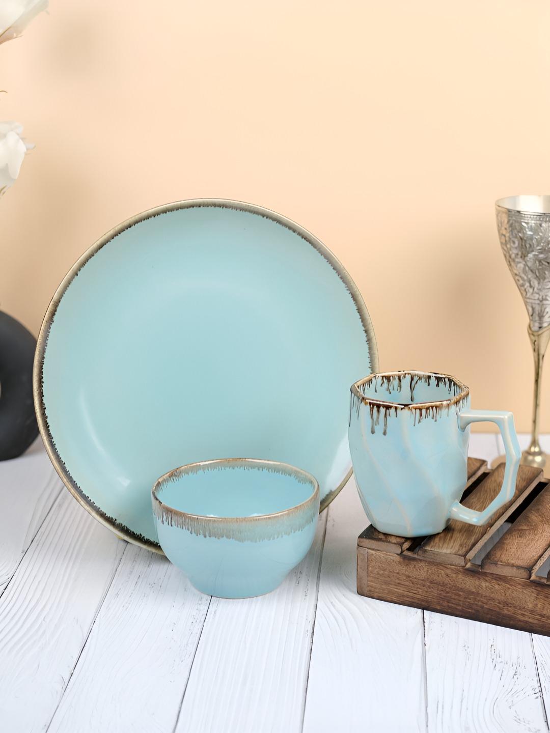 Buy VarEesha Sea Green 3 Pieces Ceramic Dishwasher And Microwave Safe ...