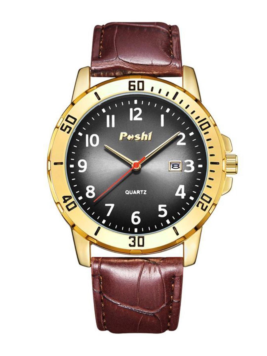 Buy Poshi Men Leather Strap Round Dial Waterproof Watch - Watches for ...