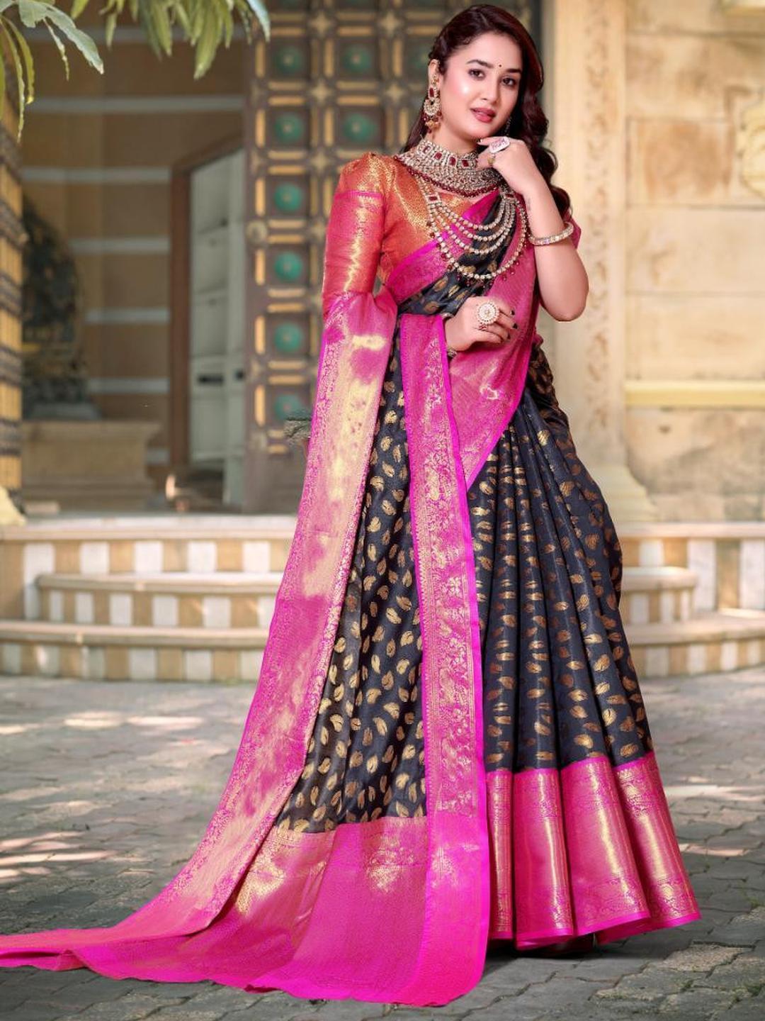 Buy Jayant Creation Black Silk Blend Barasi Sarees - Sarees for Women ...