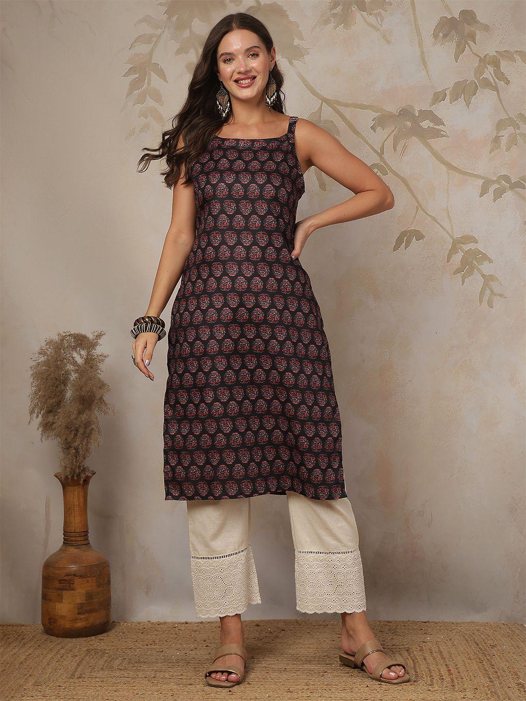 Buy Anouk Rustic Floral Printed Shoulder Straps Straight Kurta - Kurtas ...
