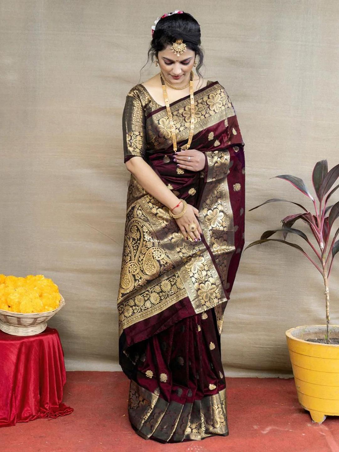 Buy Parampara Ethnic Ethnic Motifs Woven Design Zari Banarasi Saree ...