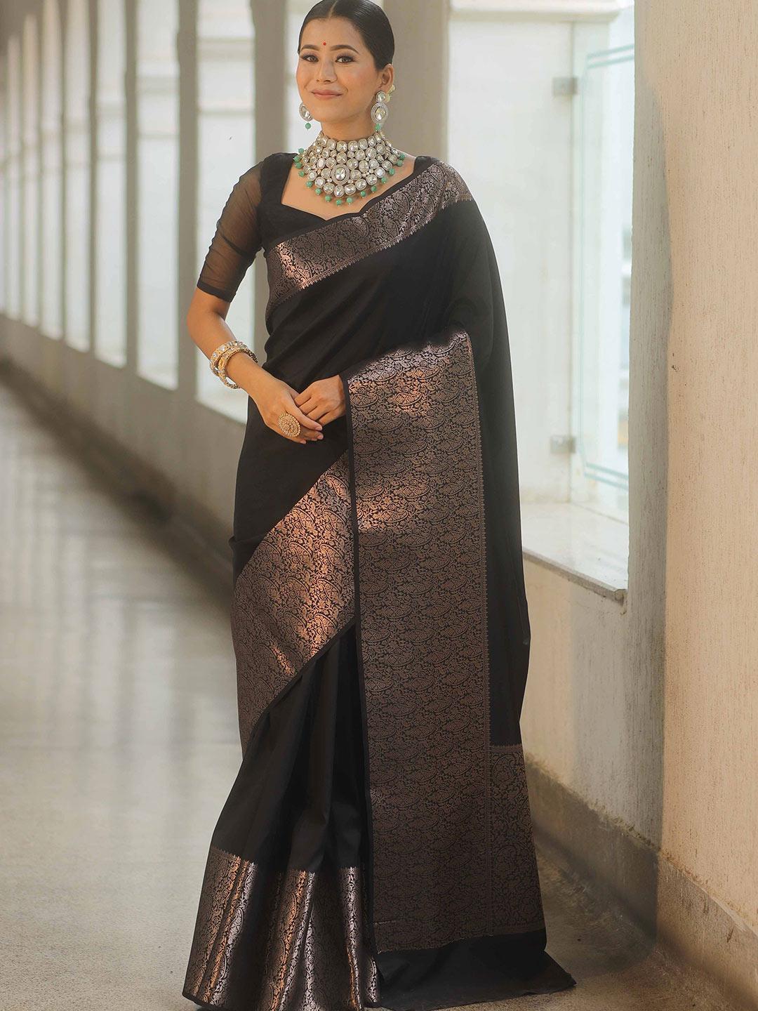 Buy Parampara Ethnic Woven Design Border Zari Banarasi Saree - Sarees ...