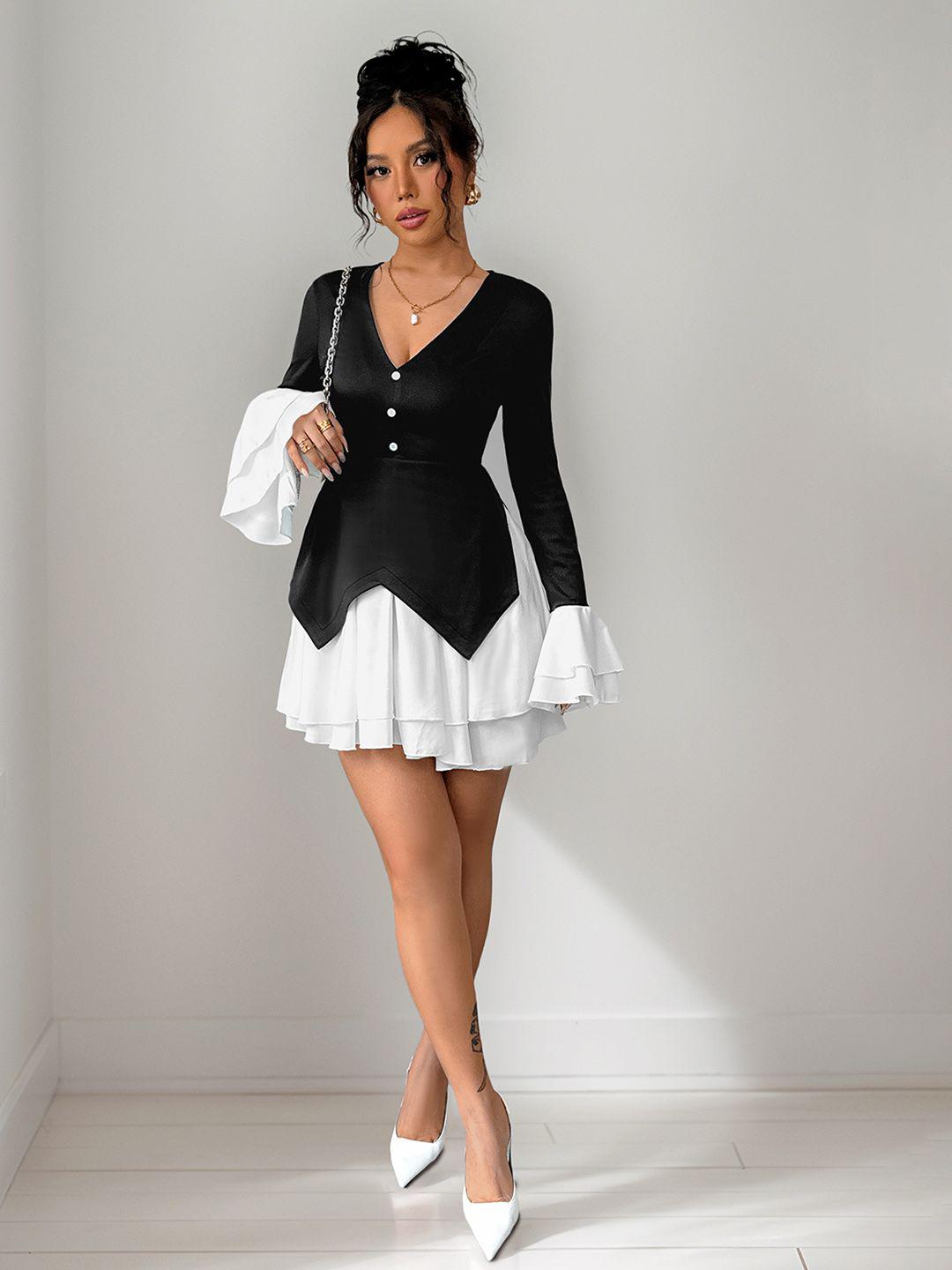 Buy JC Mode Women Colourblocked Bell Sleeve Fit & Flare Above Knee ...