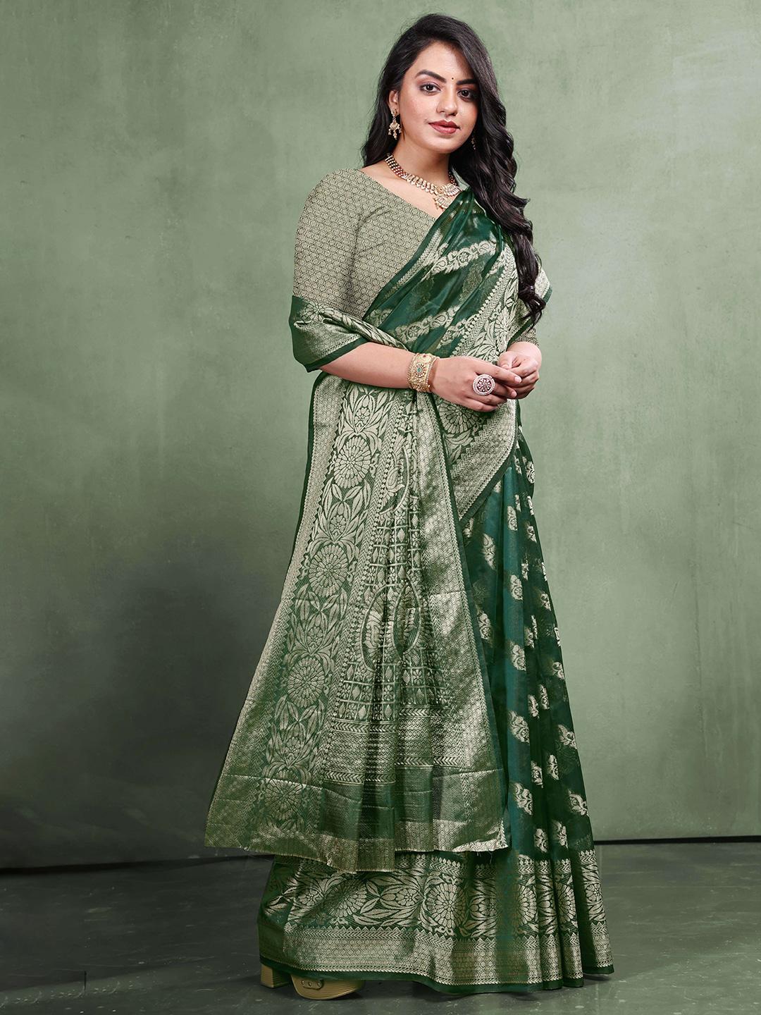 Buy Durga Textile Ethnic Motifs Woven Design Zari Organza Banarasi Saree - Sarees for Women ...