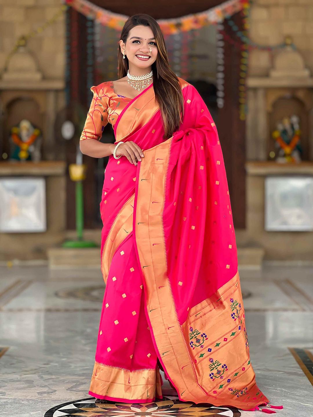 Buy VARNI FABRICS Ethnic Motifs Woven Design Zari Paithani Saree ...