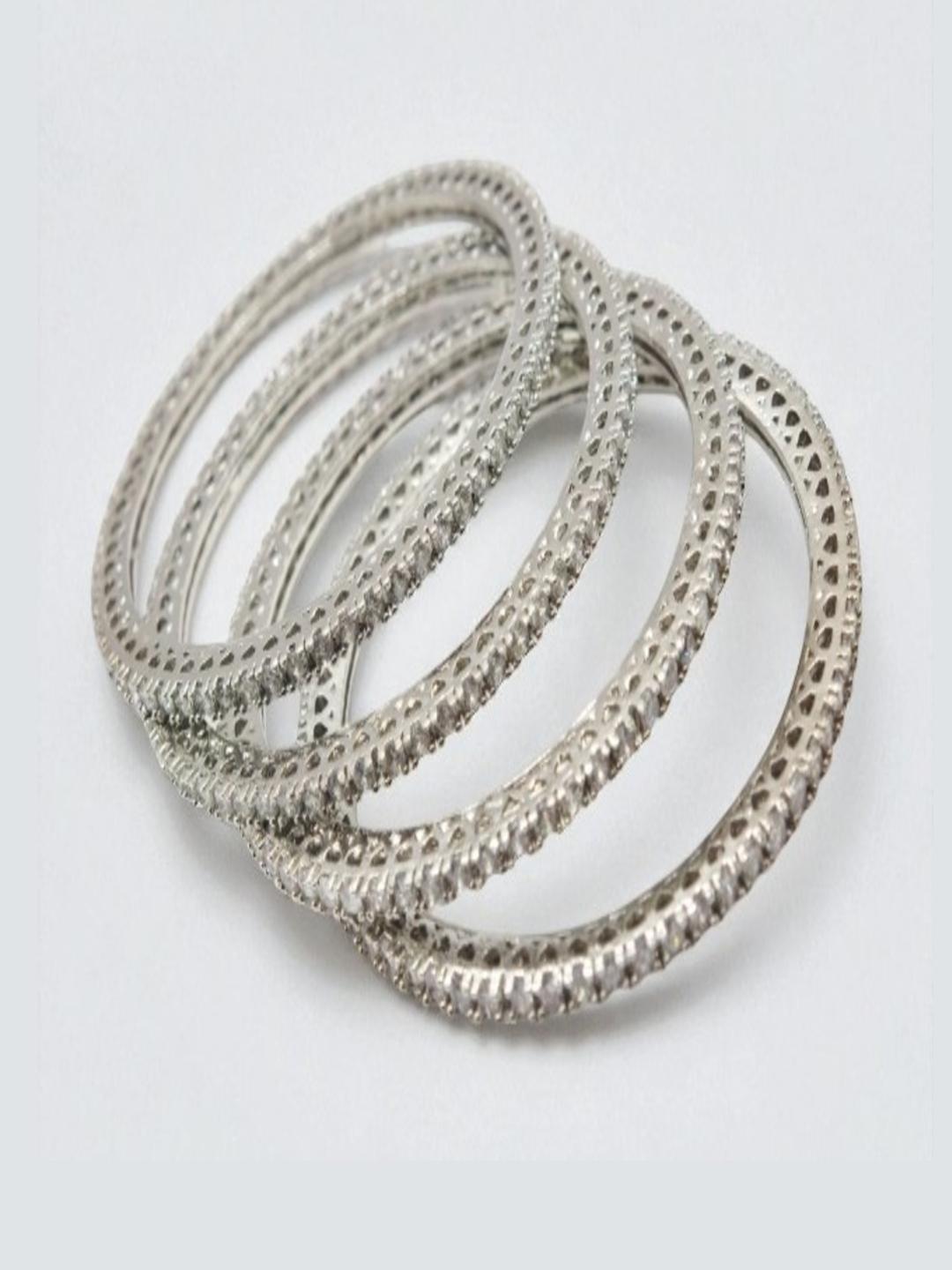 Buy SAPRAA TRENDS Set Of 4 Silver Plated American Diamond Bangles ...