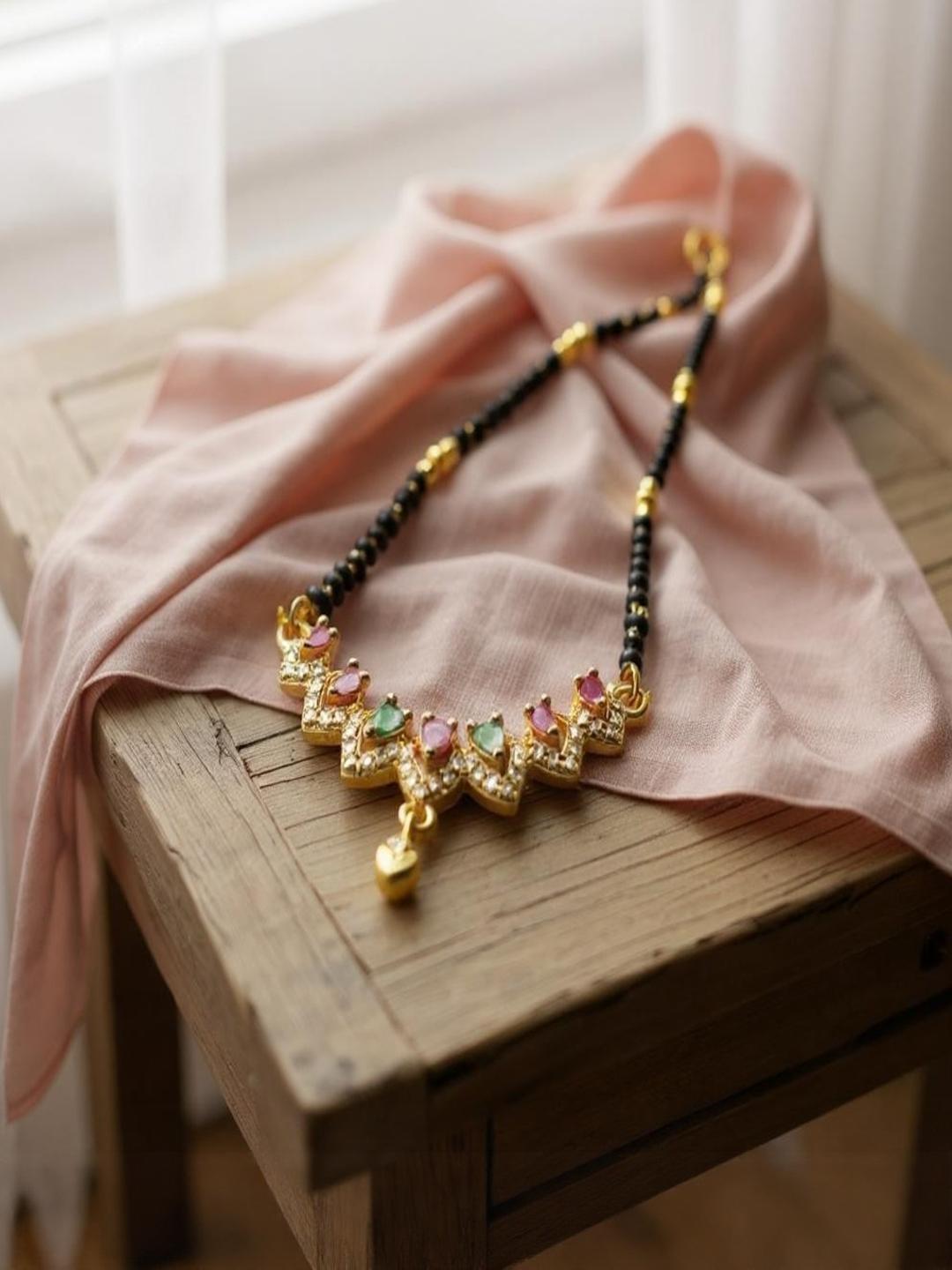 Buy SAPRAA TRENDS Gold Plated Artificial Stones And Beads Mangalsutra ...